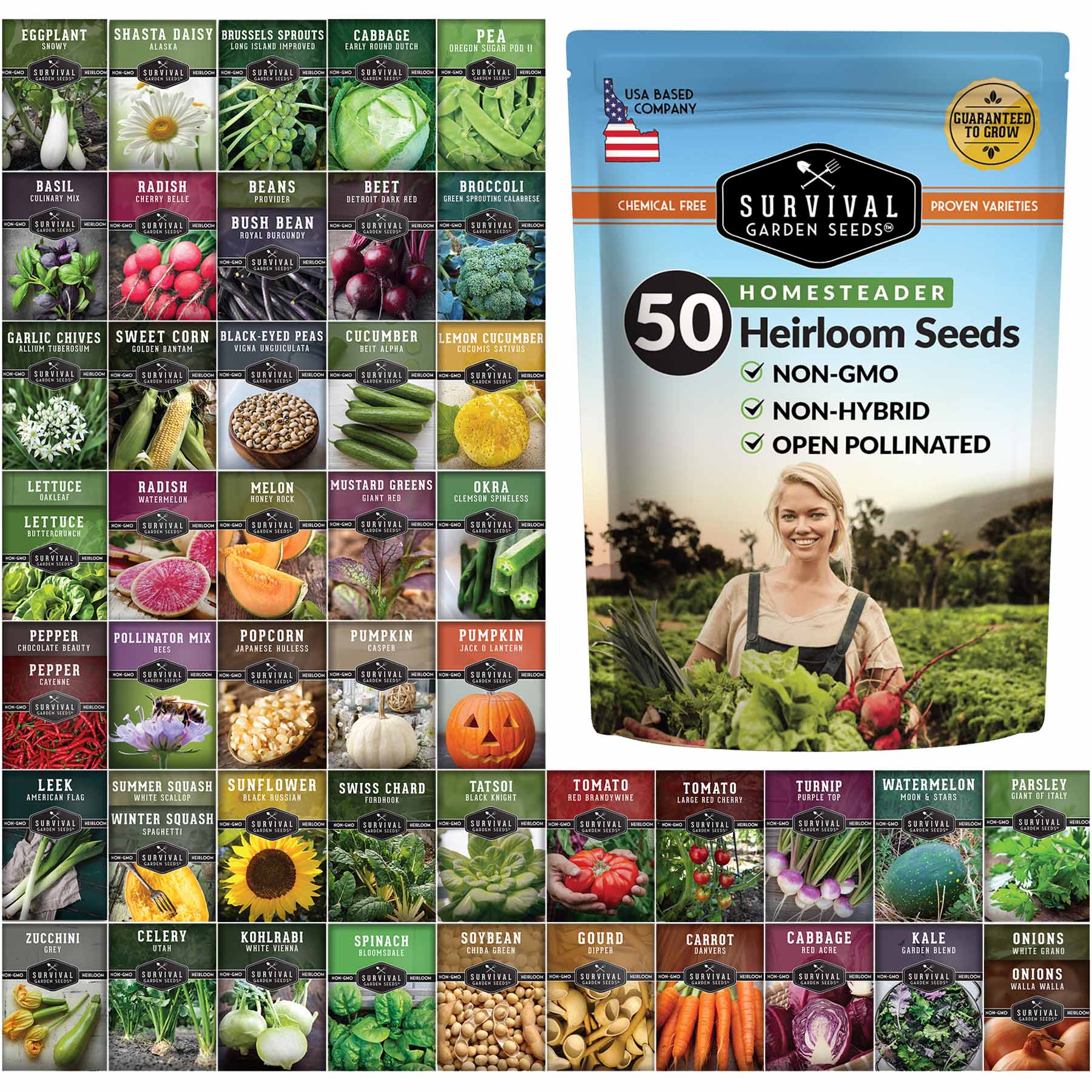 Survival Garden Seeds Homestead Garden 50 Packet Seed Collection for ...