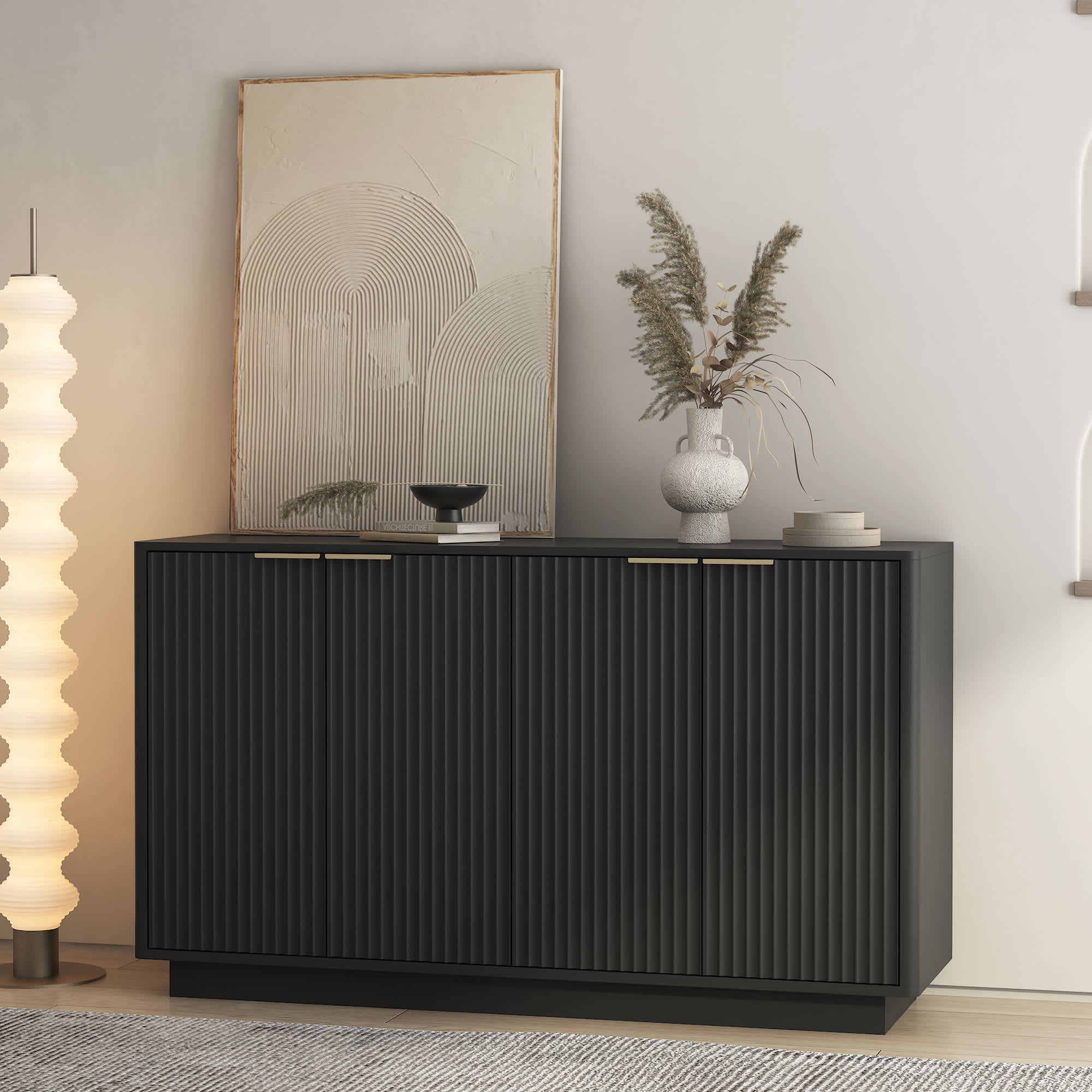 Vynxaria Modern Wood Buffet Cabinet Fluted Panels Adjustable Shelves ...