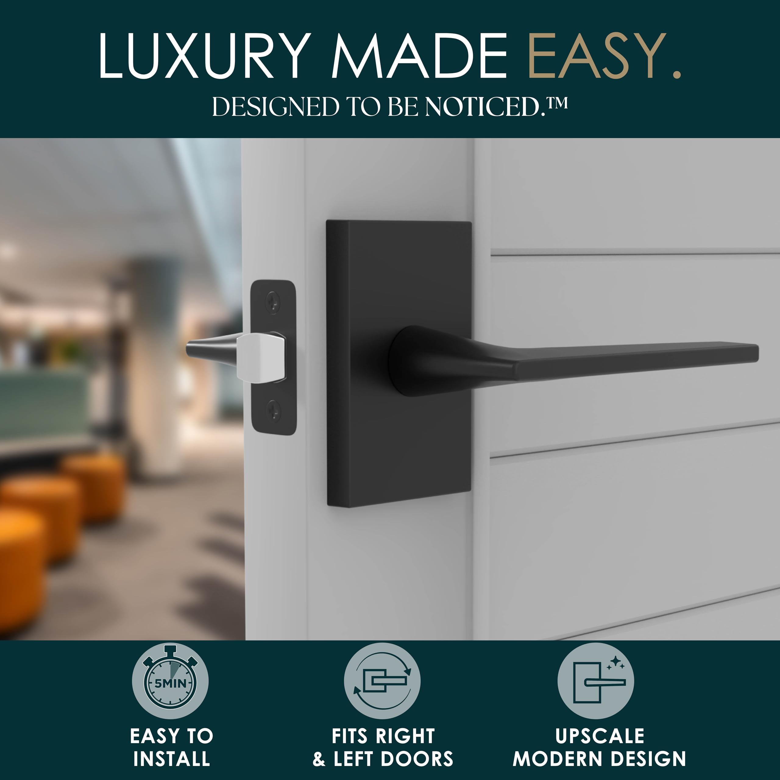 Mega Handles Apex Passage Door Handle - 1 Pack Reversible Black Door Handle - Heavy Duty No Lock ...