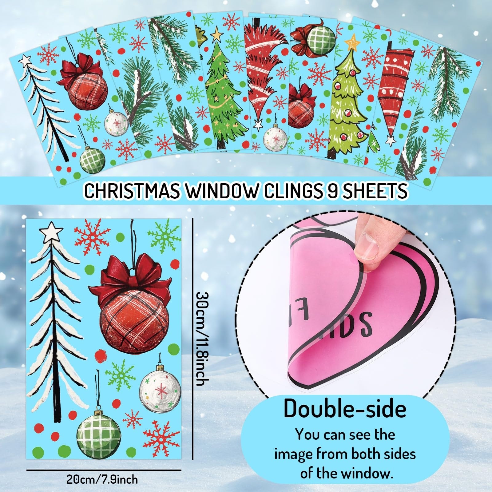 LAIFUCAM 9 Sheet Christmas Window Clings Red Green Tree Snowflake ...