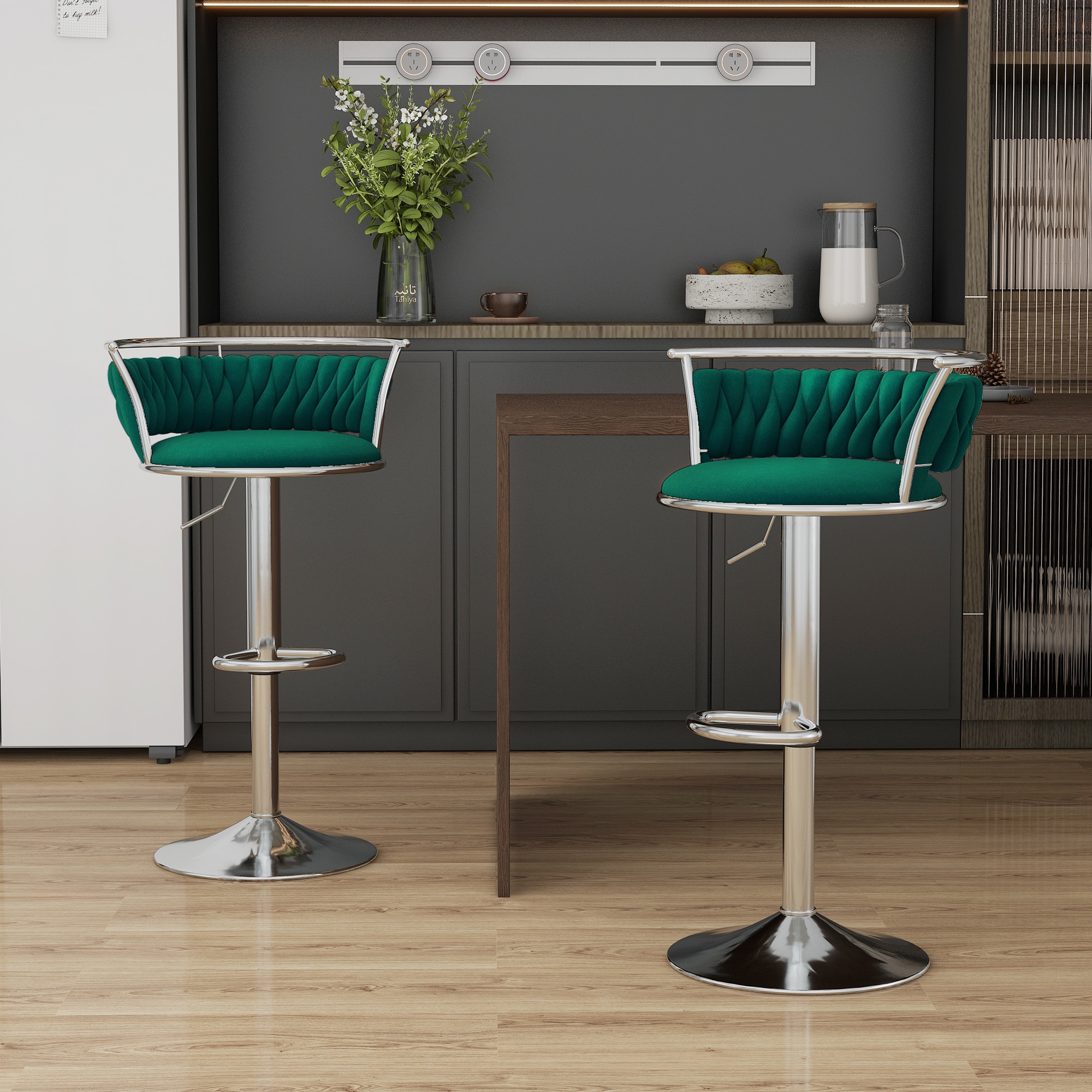 Dreamsidea Velvet Swivel Bar Stool - Counter Height Design - Backrest ...