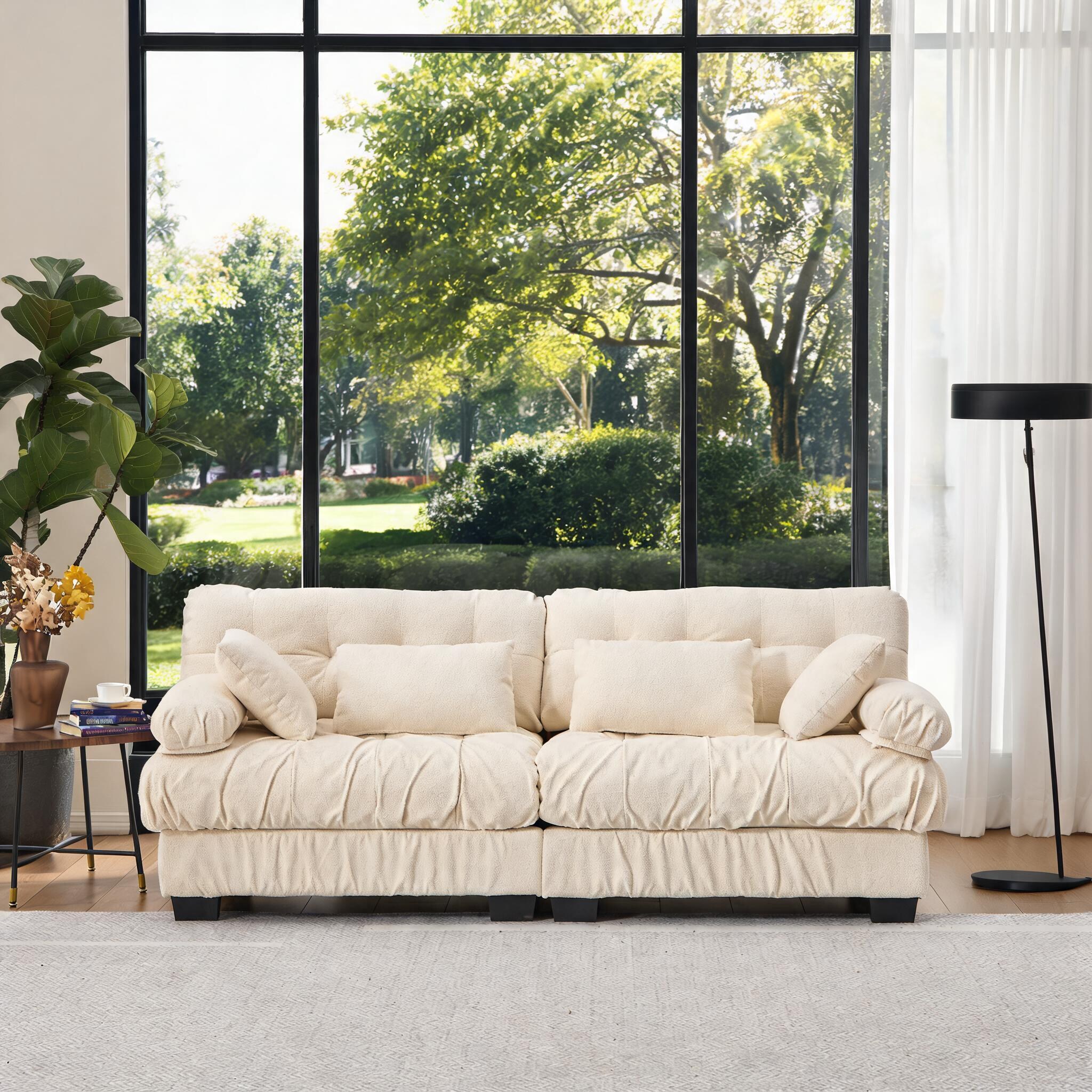 Watnature Warm Beige Flannelette Modular Sectional Sofa 2-Seater Modern ...