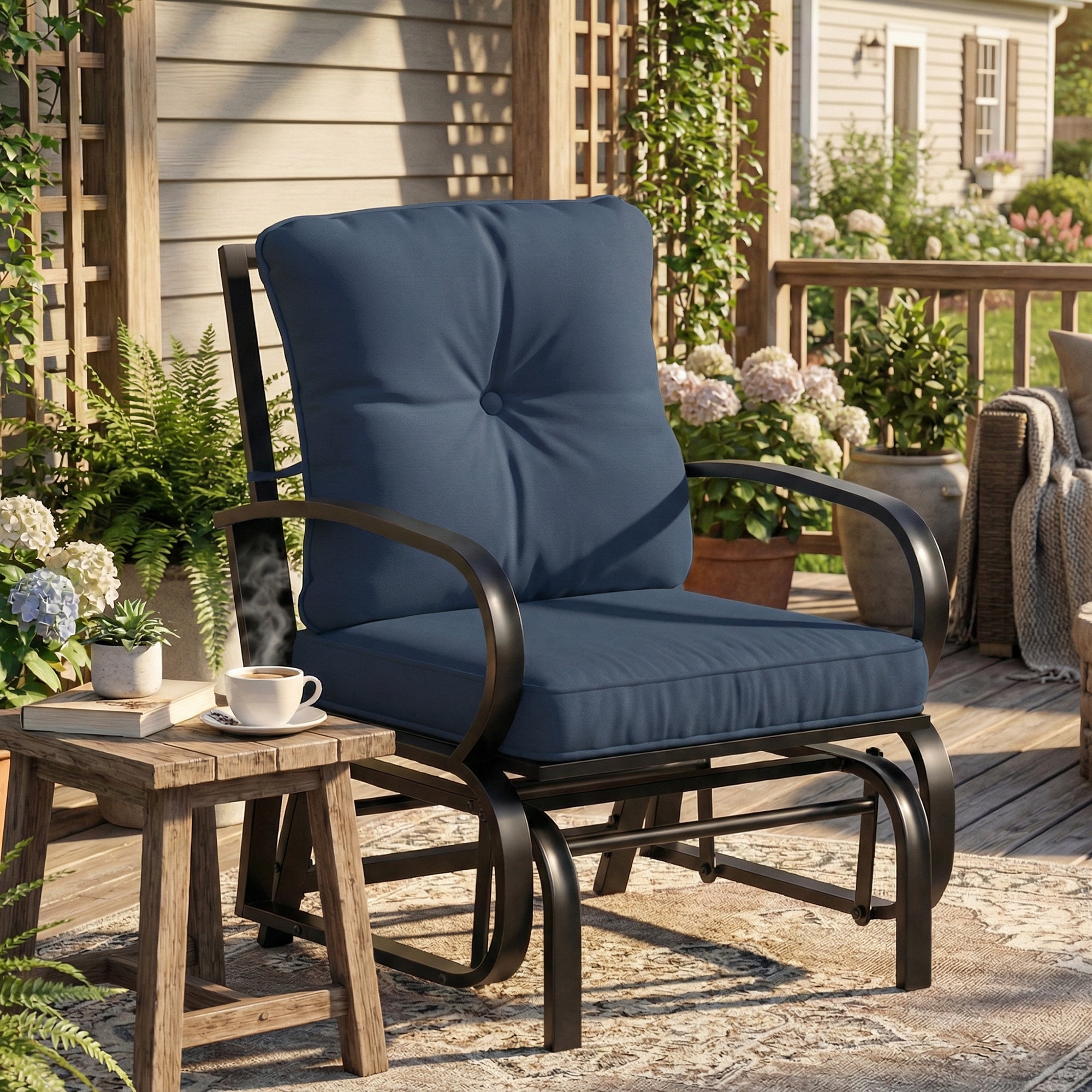 Outsunny Outdoor Glider Chair Patio Glider with Cushions Steel Frame ...