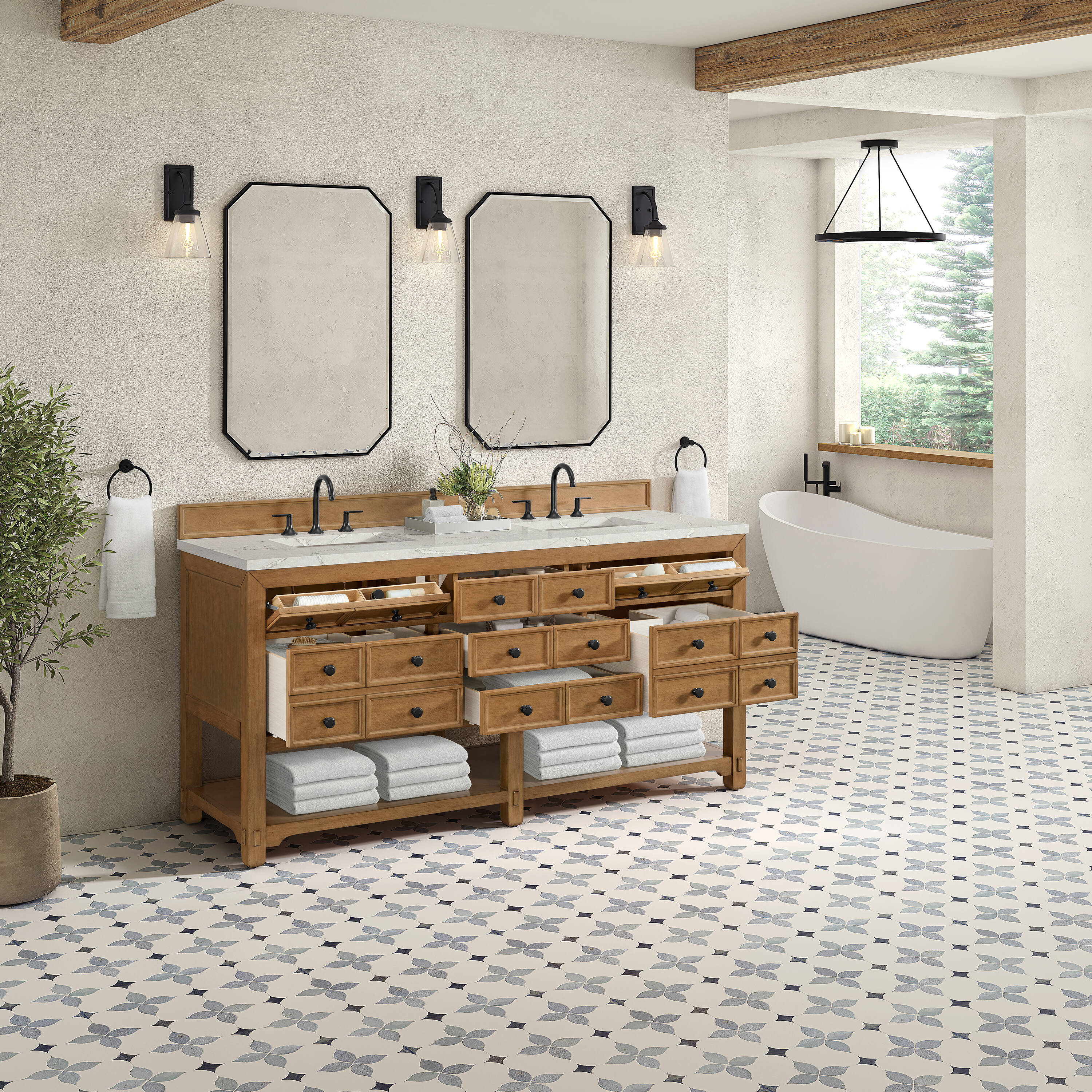 James Martin Vanities Malibu 72-in Amber Birch Undermount Double Sink ...