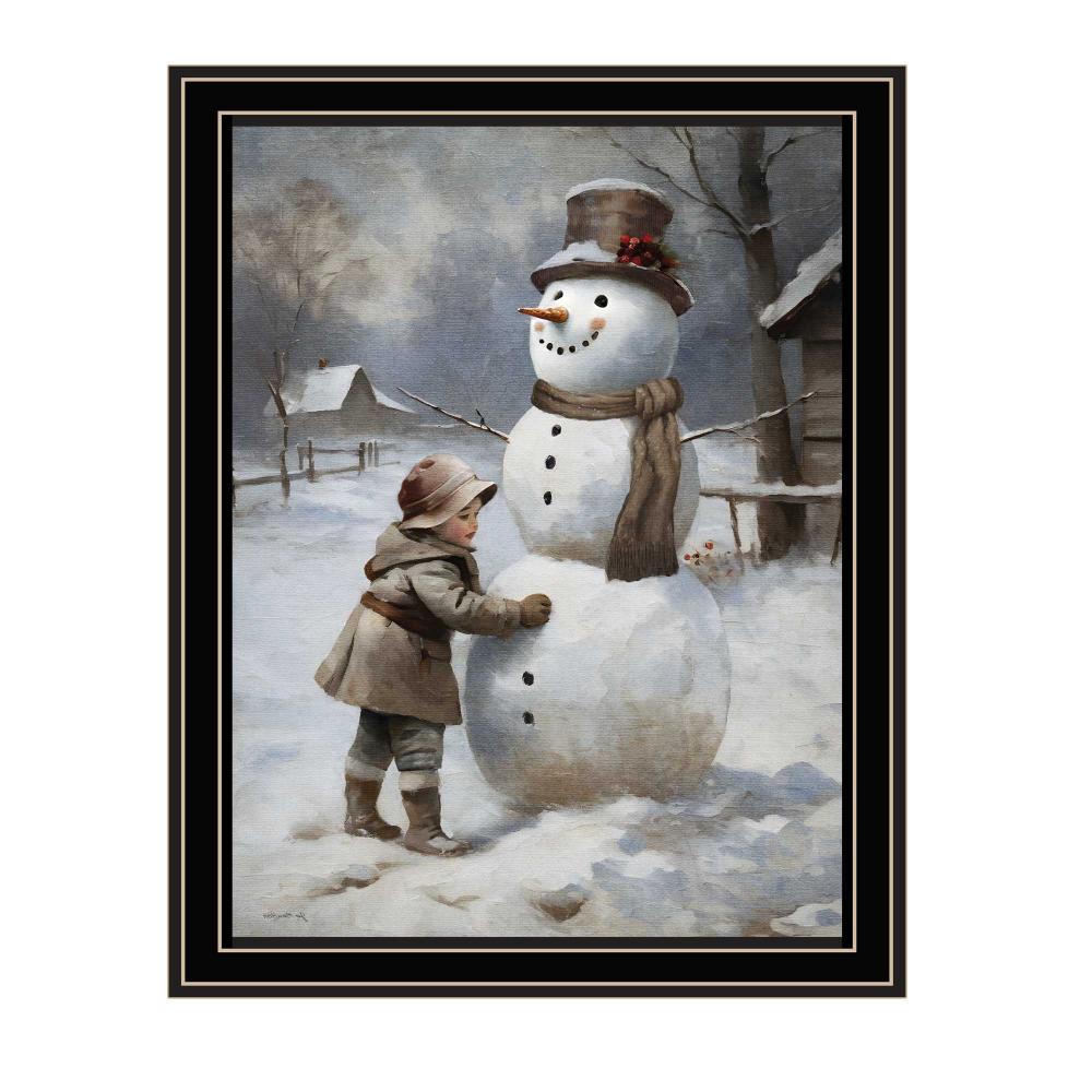 HomeRoots Boy Building A Snowman Black Framed Wall Art in the Wall Art ...