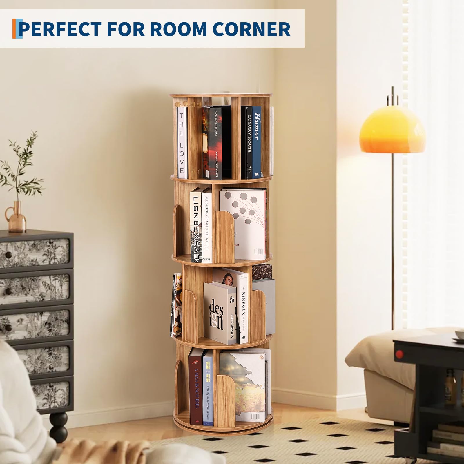 Garvee MDF Rotating Bookshelf Four Tier Round Revolving Design 360 ...