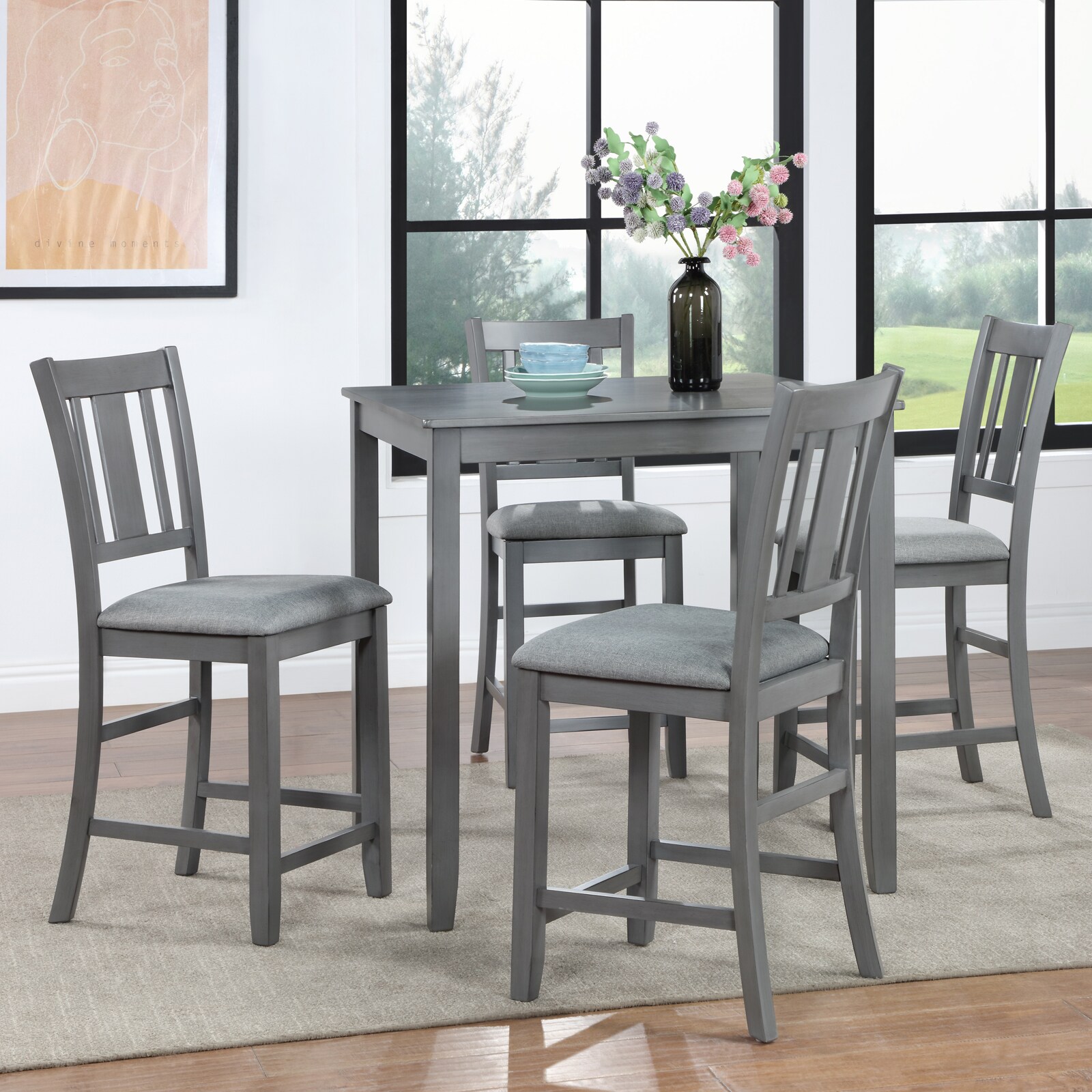 LUXEYARD 5 Piece Dining Table Set Wooden Dining Square Table Set for 4 ...