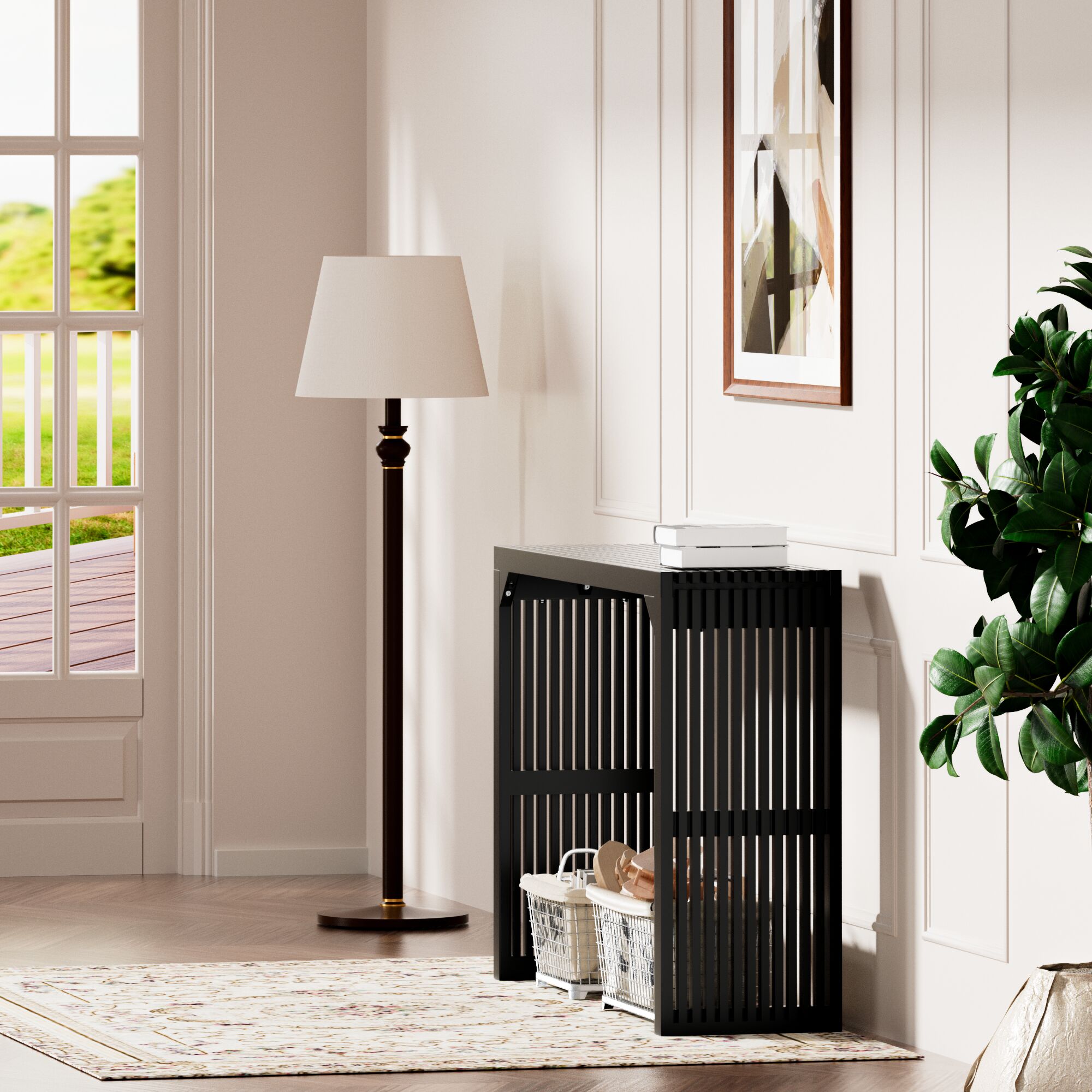 LOVMOR 46in Solid Wood Narrow Console Table Black for Living Room Foyer ...
