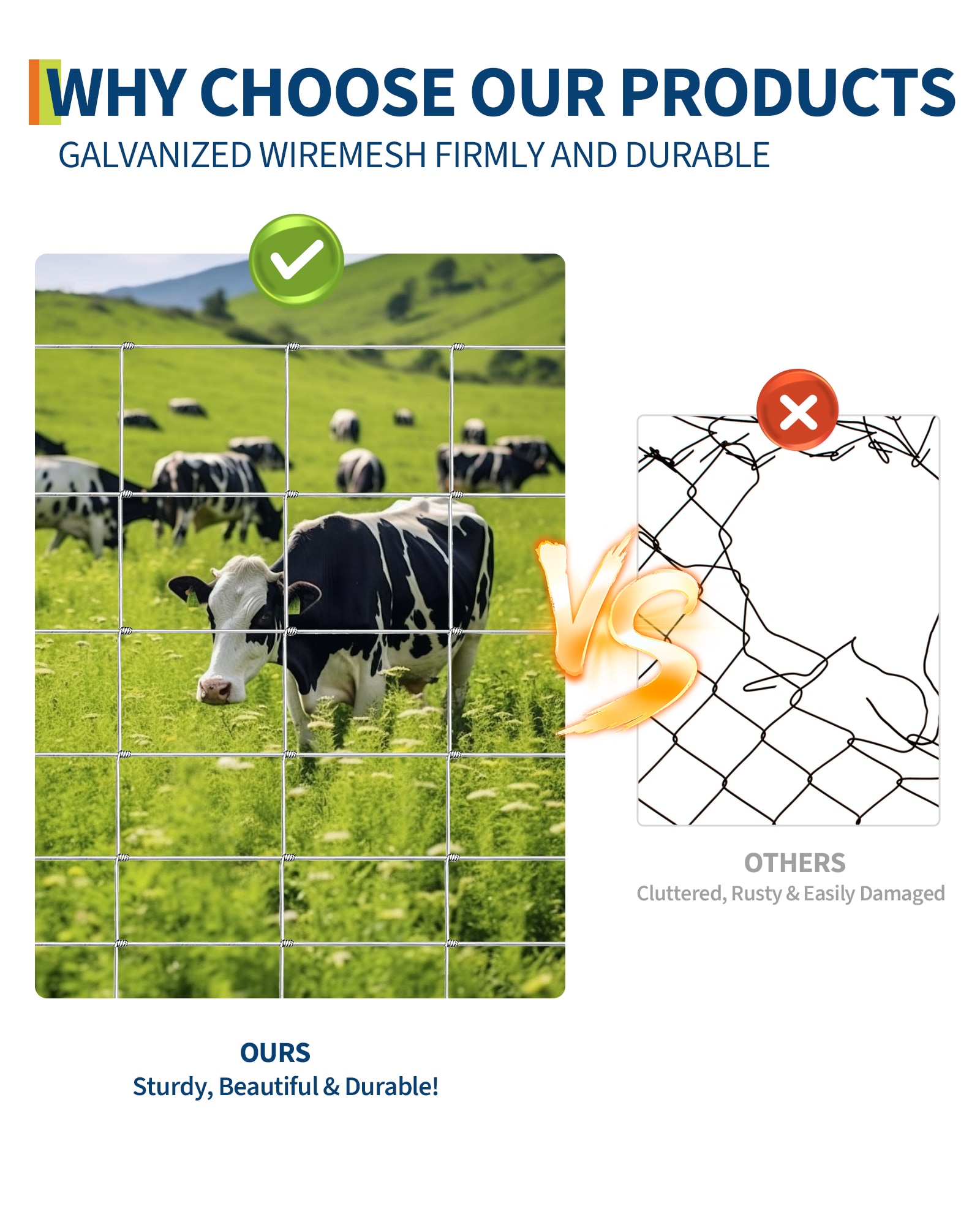 GarveeLife Cattle Fence 5ft x 164ft Heavy Duty Galvanized Wire Fence ...