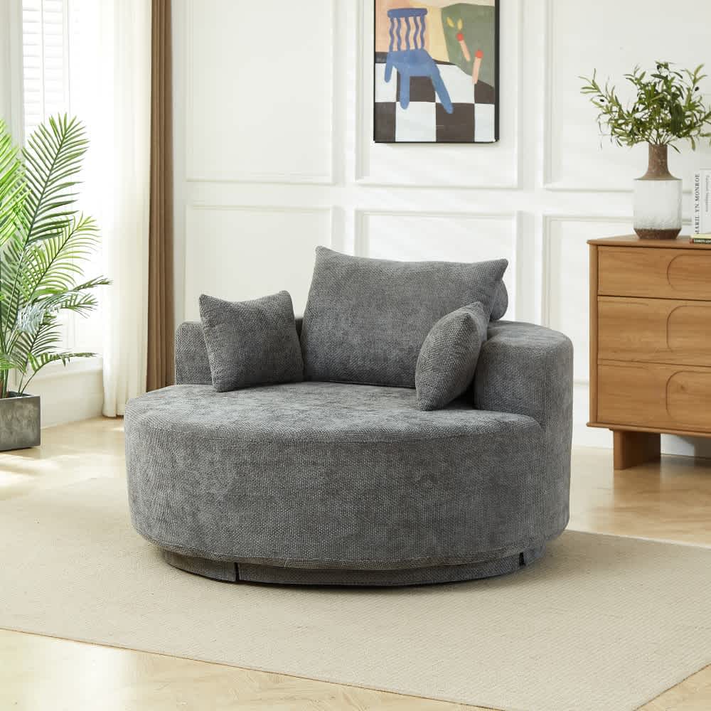 Coolbibila Fluffy 55 in Gray Chenille 360 Swivel Round Lounge Chair ...