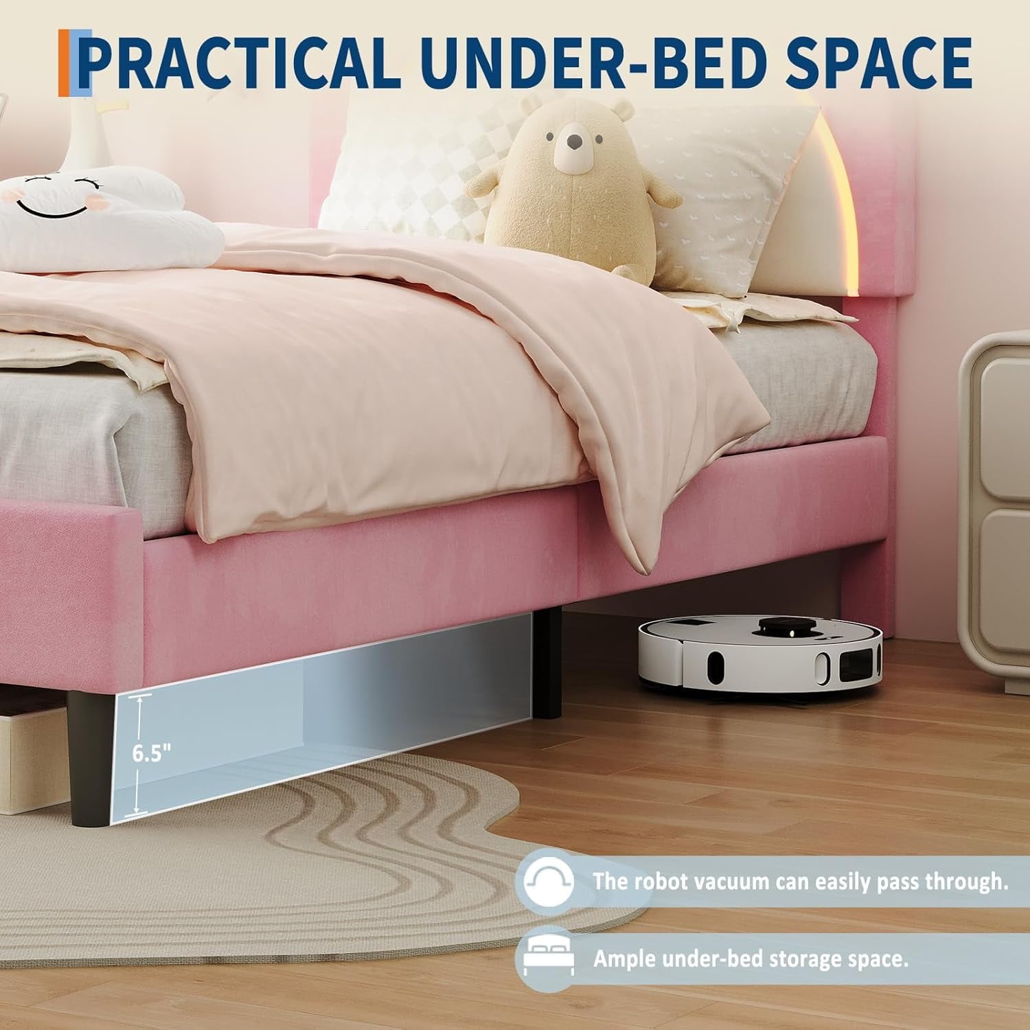 Garvee Twin Size Upholstered Platform Bed Frame with Adjustable LED ...