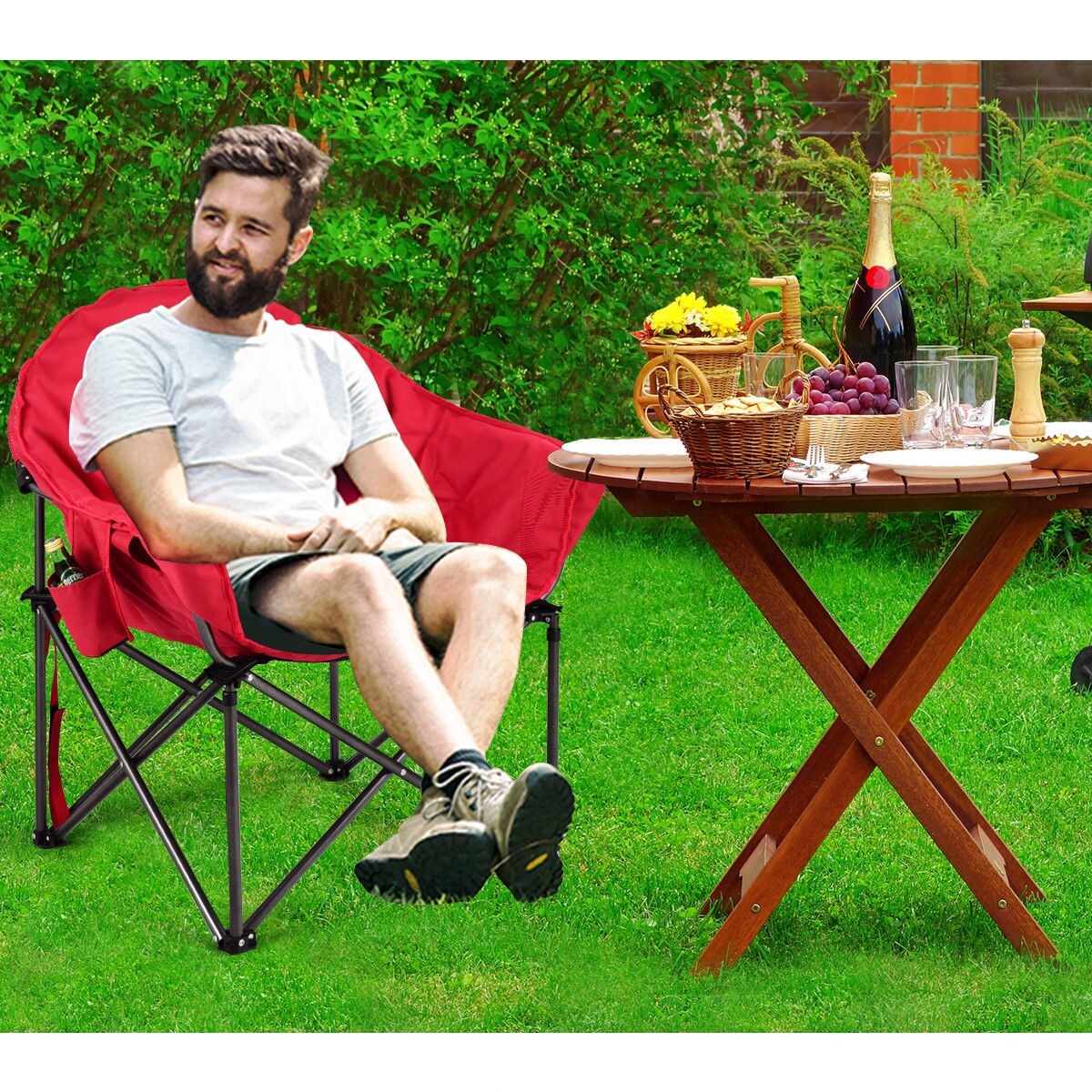 Slickblue Polyester Red Folding Oversized Camping Moon Chair (Cup ...
