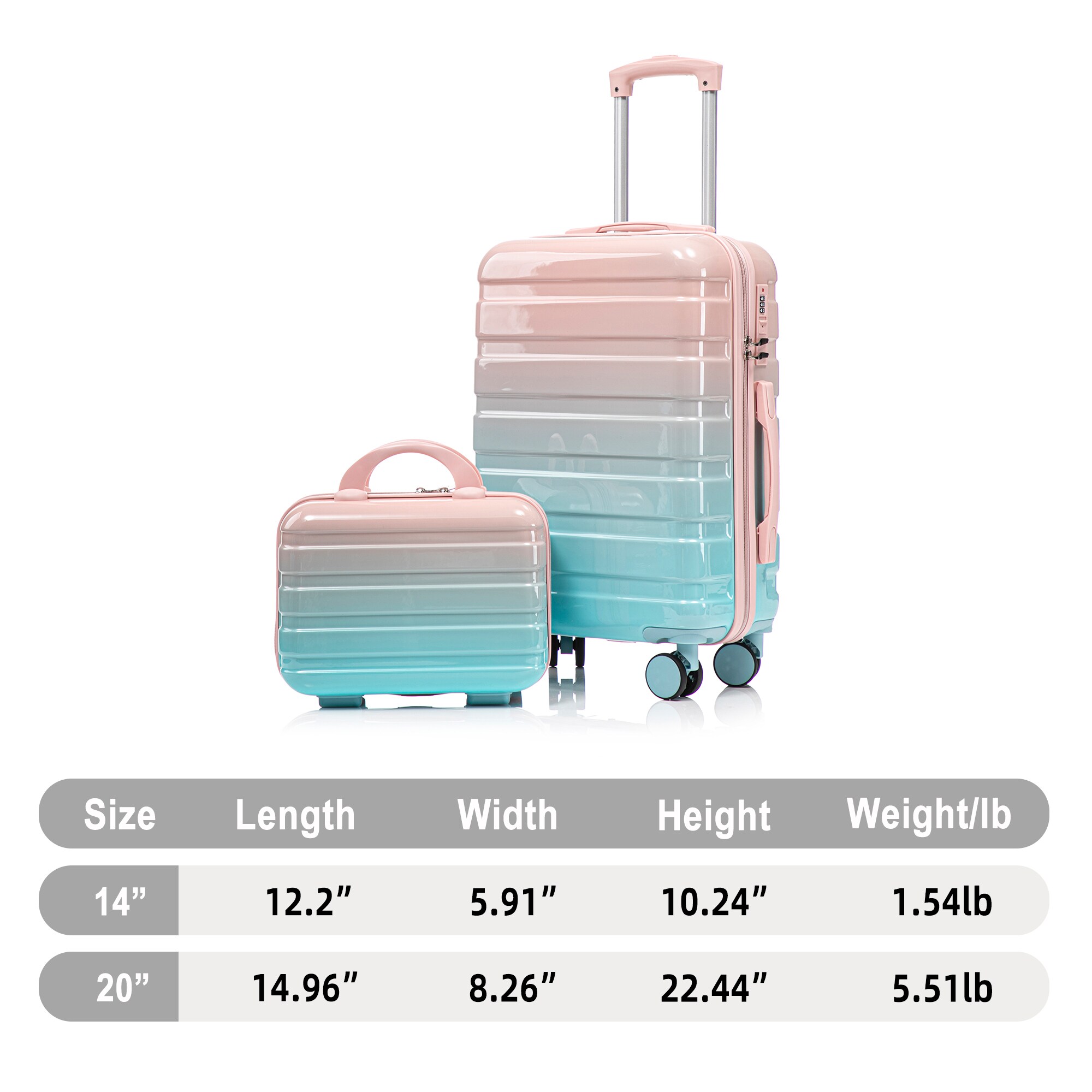 YOSIMFUR 14 in./20 in. 2 pcs/set in PC Spinner Wheel Luggage Carry on ...
