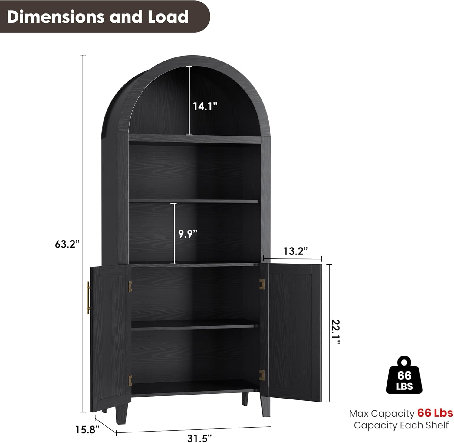 WhizMax Arched Bookcase with Doors - 5 Tier Open Display Shelf Modern ...