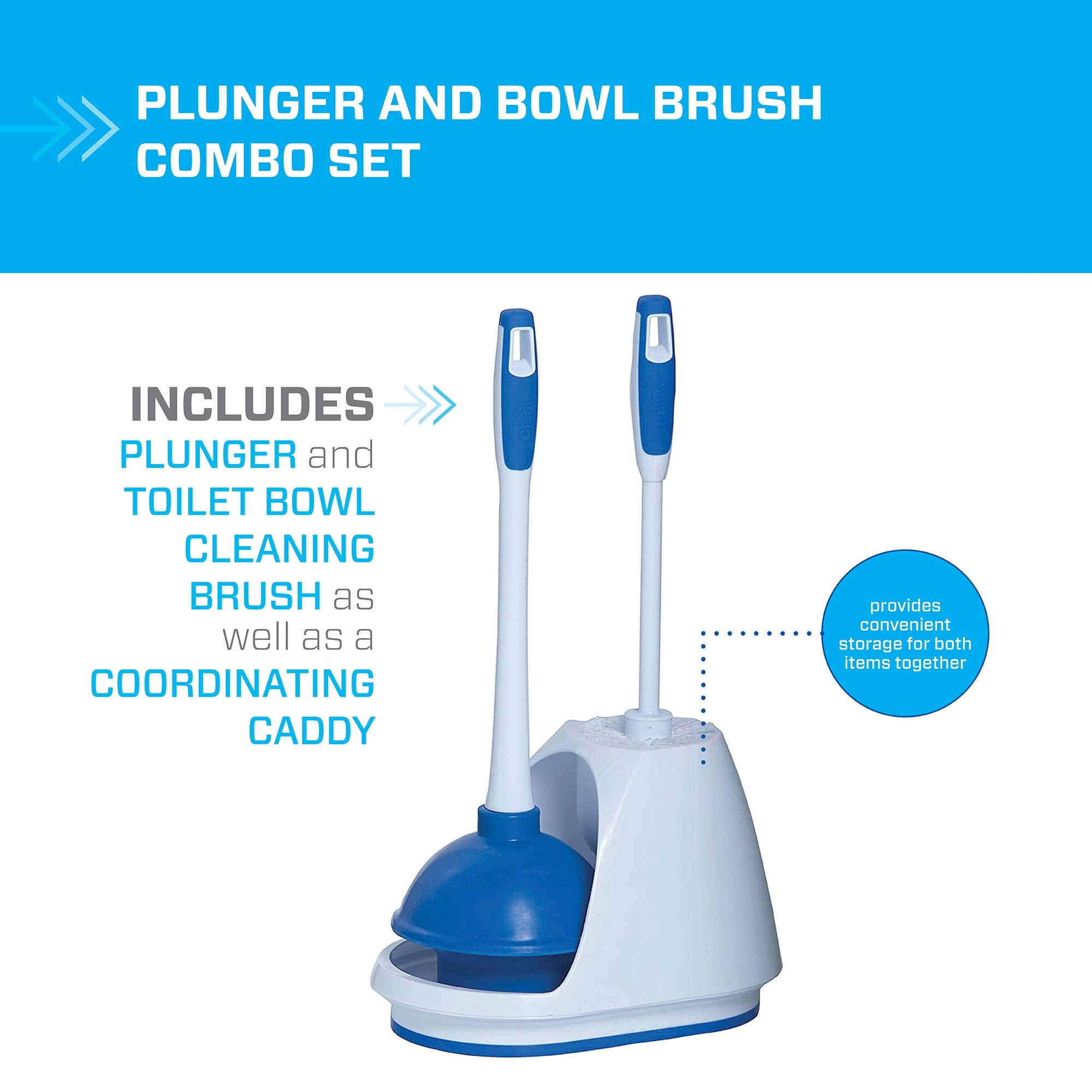 Mr. Clean Toilet Plunger and Bowl Brush Combo with Caddy 3-Piece Heavy ...