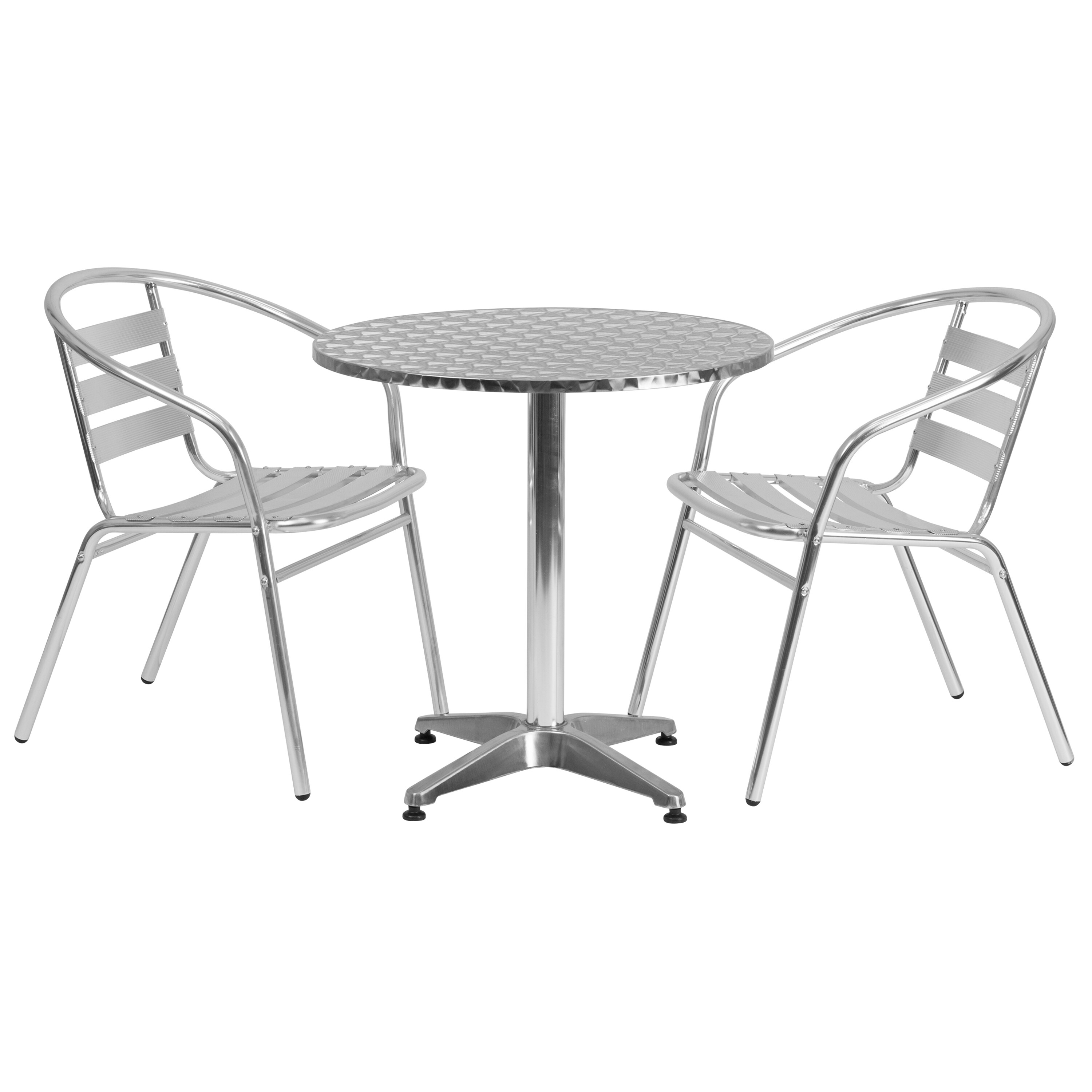 Emma + Oliver 27.5-in Round Aluminum Table Set with 2 Slat Back Chairs ...