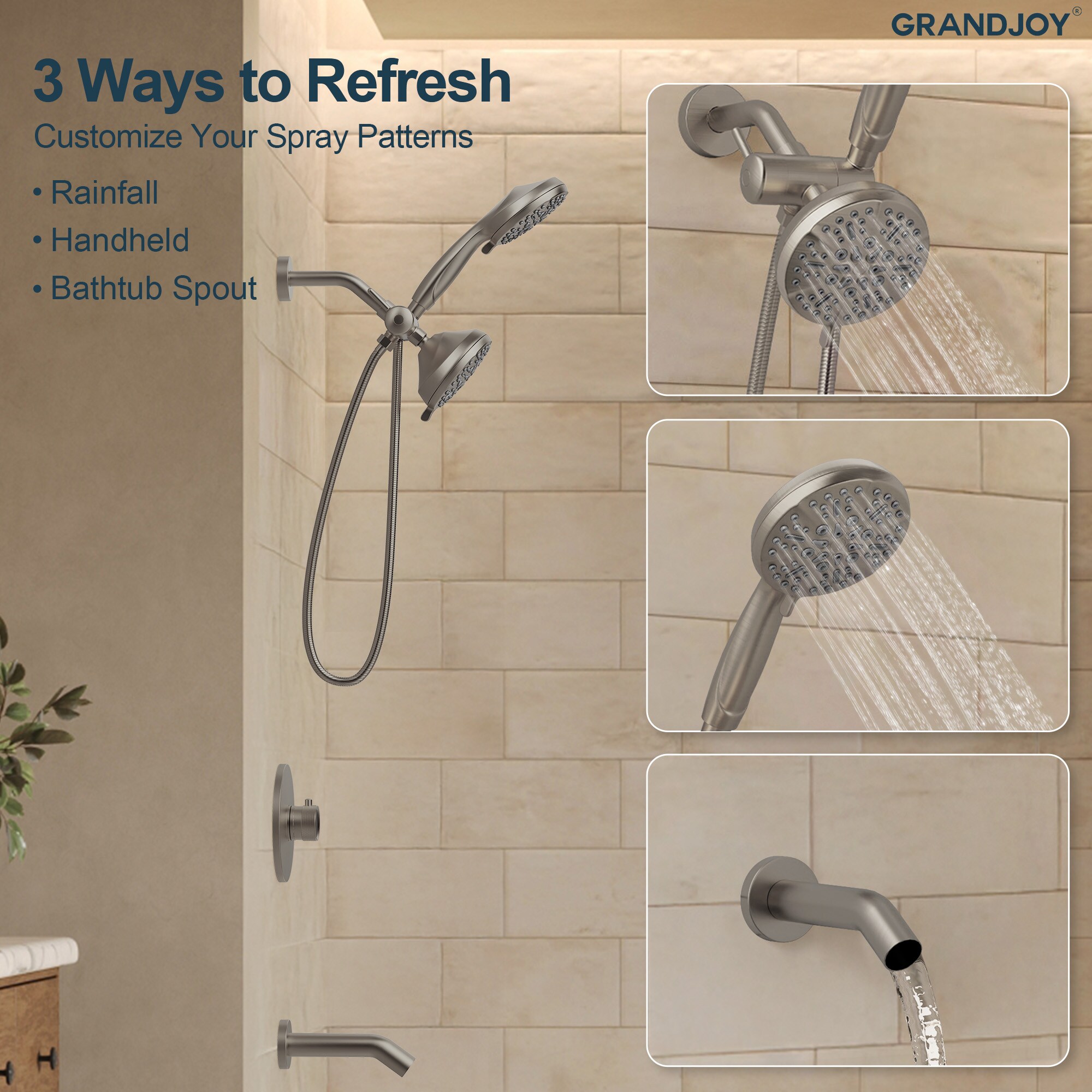 GRANDJOY 2-Spray 5 in. Wall Mount Tub and Shower Faucet with Single ...