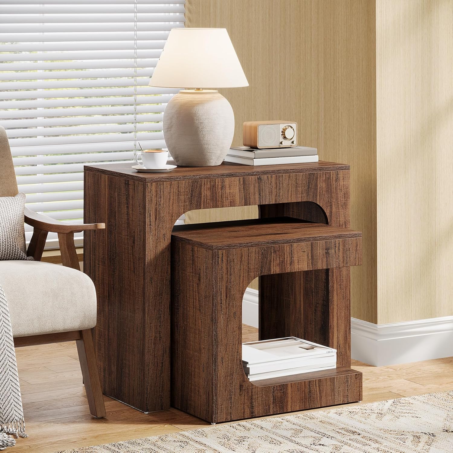 Tribesigns Nesting End Table Set Walnut Side Table for Living Room ...