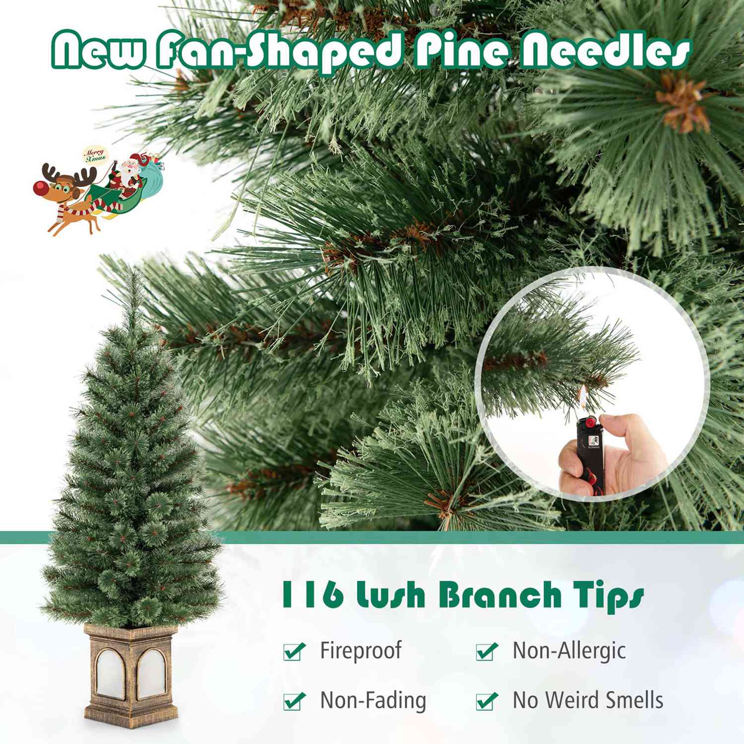 Costway 2 PCS 4 FT Pre-Lit Potted Christmas Tree Pine Needles 3 Modes ...