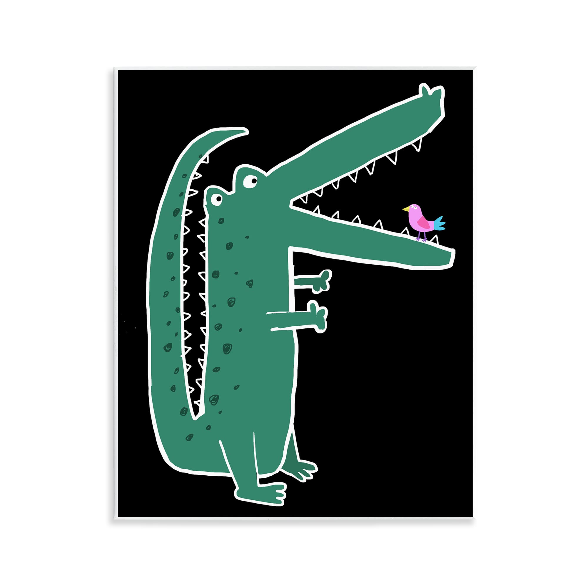 Stupell Industries Alligator and Bird on Black Wall Plaque Art By Carla ...