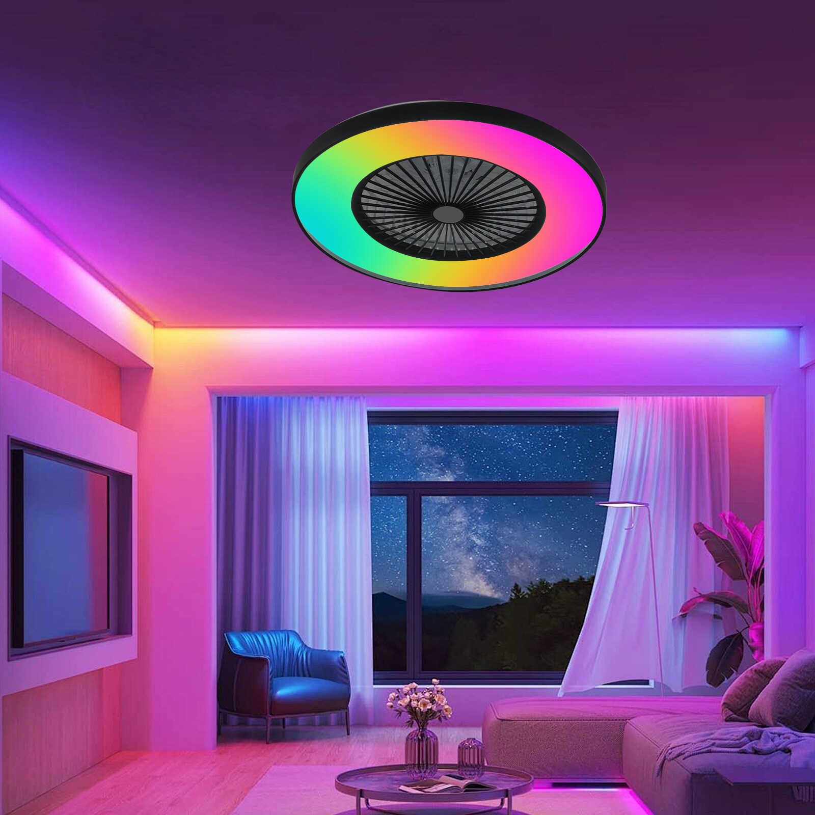 Shinevoy 23.6 in. Modern Black Indoor Smart Dimmable Ceiling Fan with ...