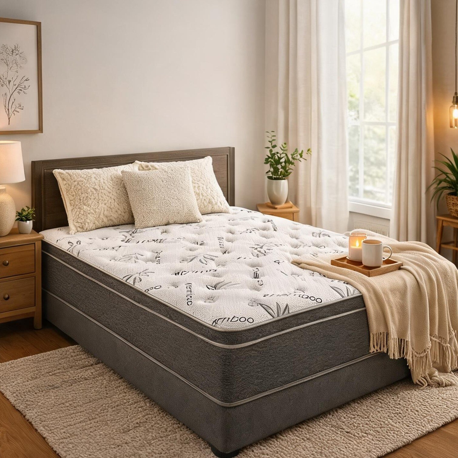Watnature King hybrid mattress with pocketed coils and bamboo cover ...