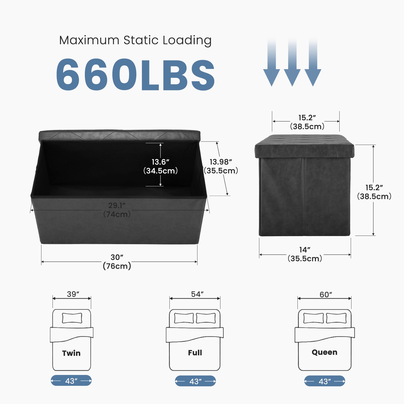 OOU Foldable Storage Ottoman Bench 30in Foot Rest Stool Synthetic ...
