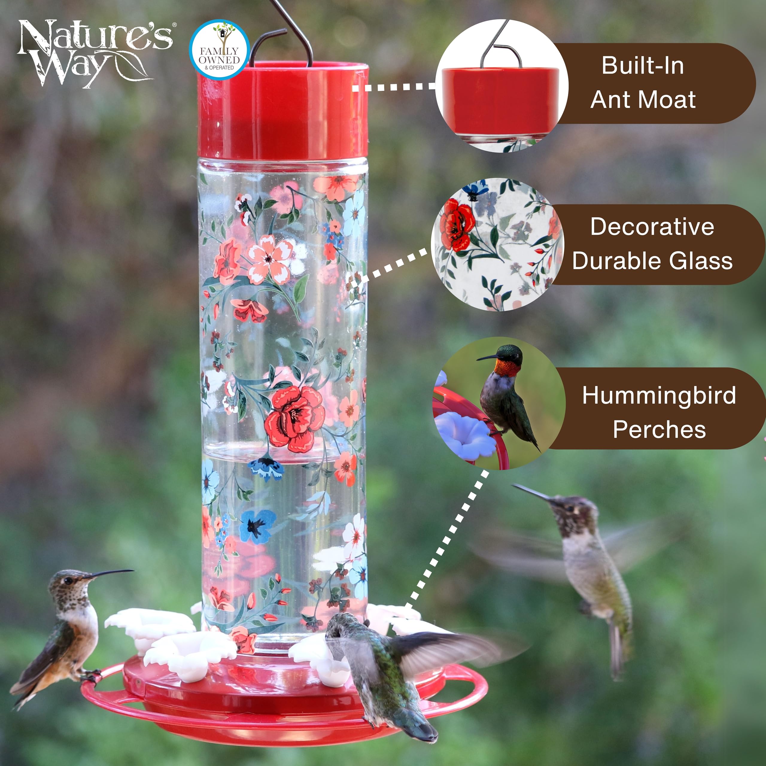 Nature's Way Vintage Blossom Glass Hummingbird Feeder 20 oz Red in the ...