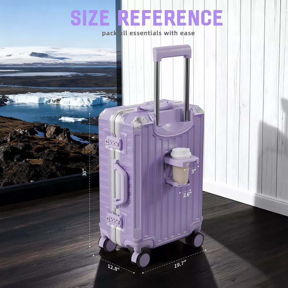 Fenbeli Hard Shell Luggage Suitcase with Spinner Wheels Aluminum Frame ...