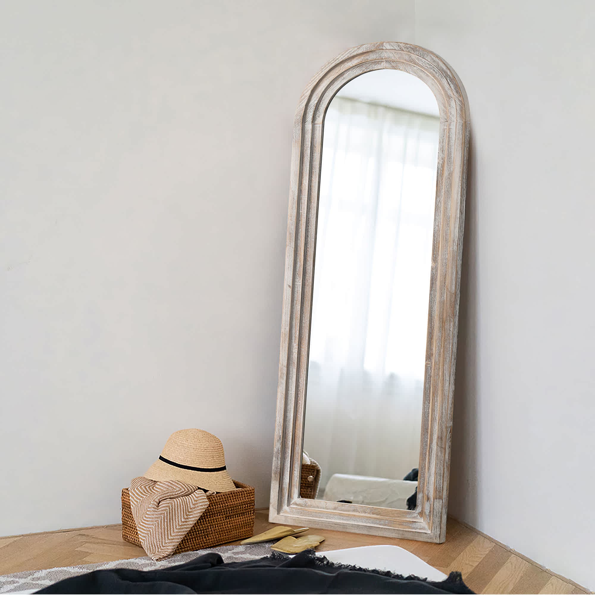 Misty Moon 64x21 inch Solid Wood Right Angled Arched Weathered White ...