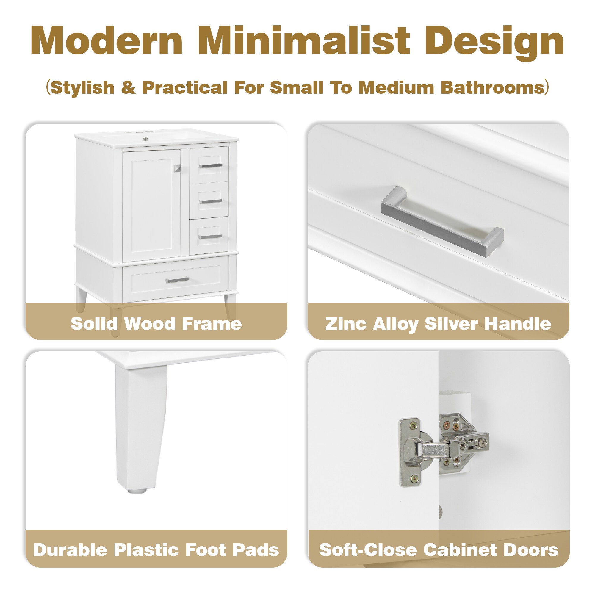 Bellemave 24.8-in White Contemporary Single Sink Bathroom Vanity with ...