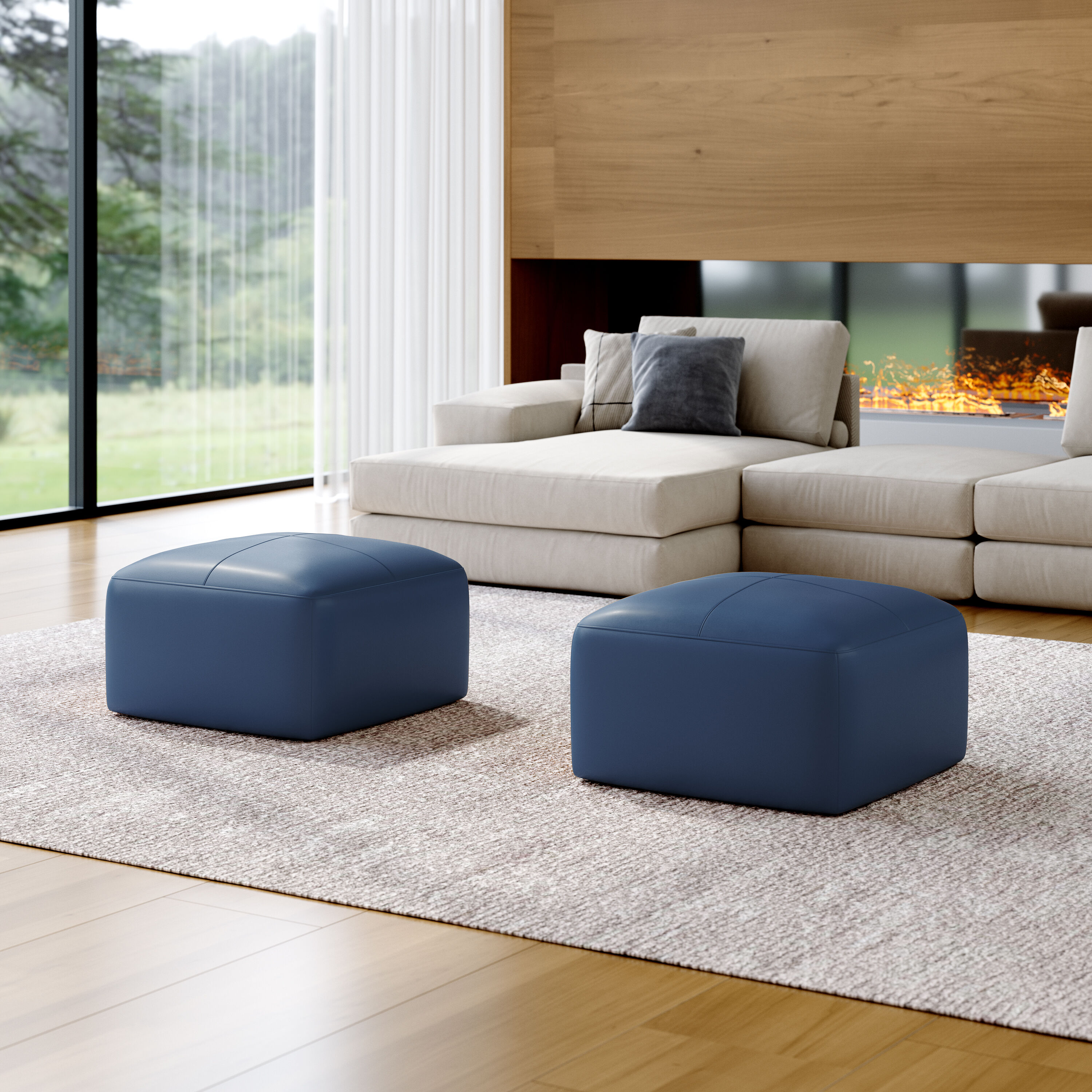 Dreamsidea Square Top Grain Genuine Italian Leather Ottoman for Living ...