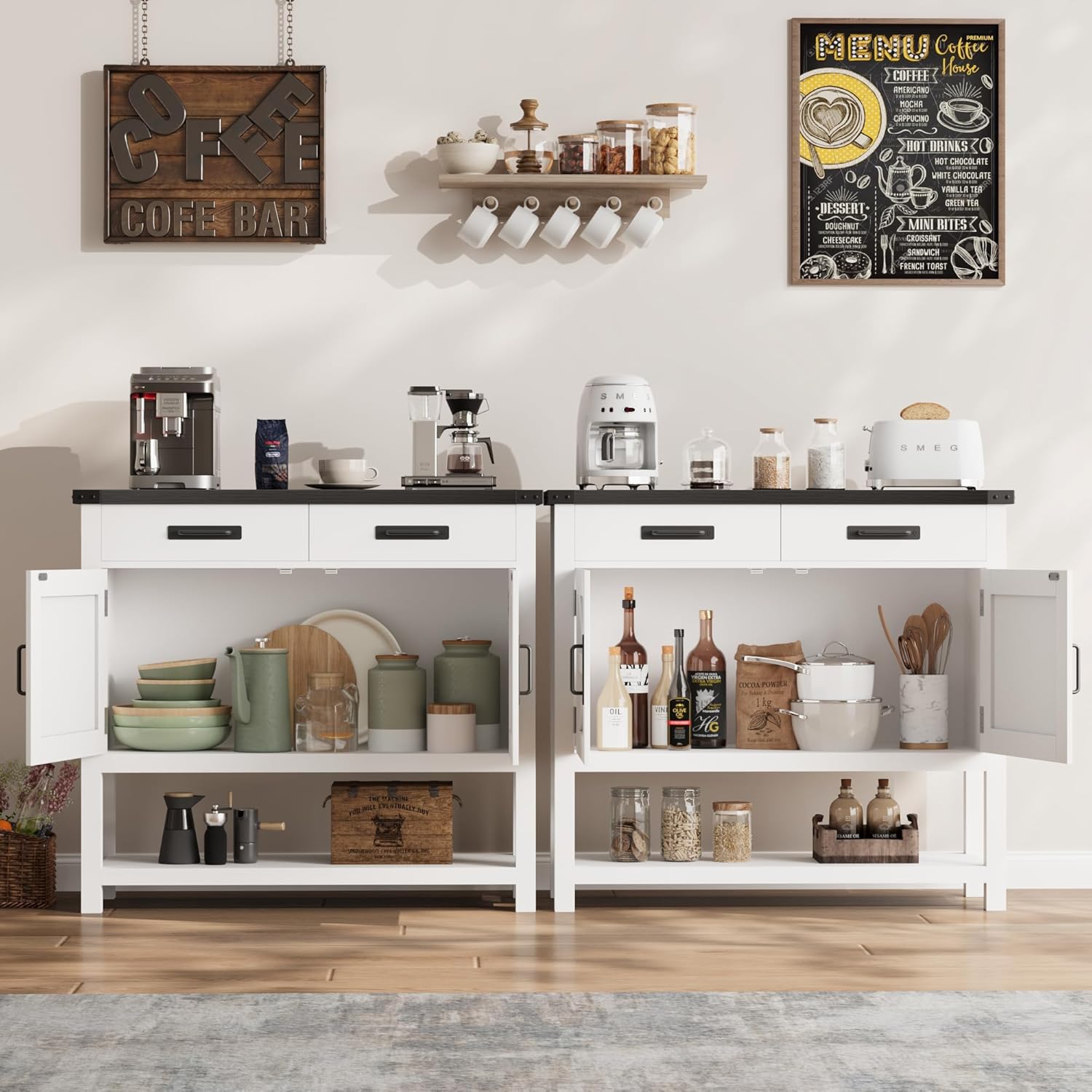 Garvee Farmhouse Console Table with 2-Door 2 Drawers Wood Coffee Bar ...