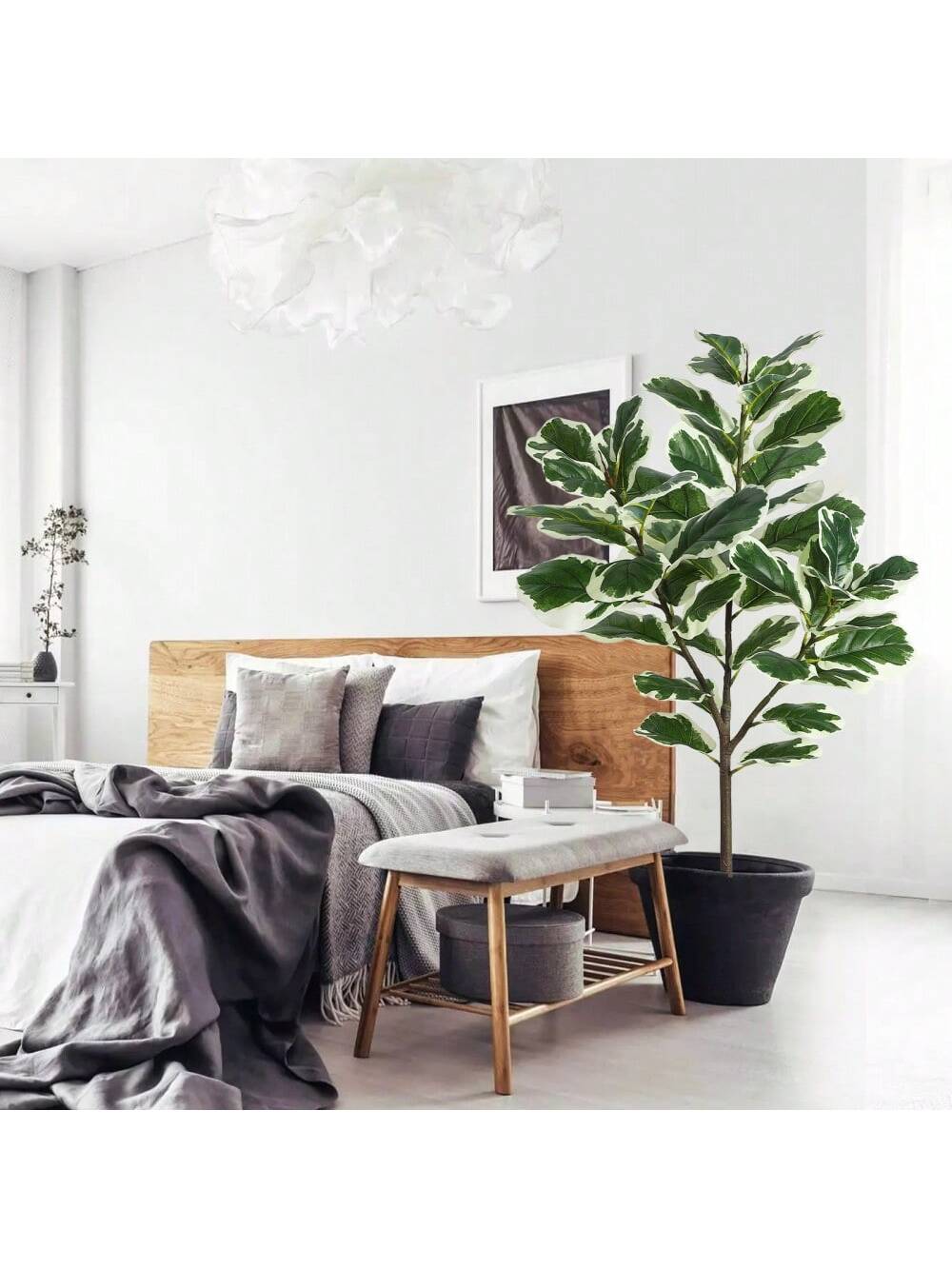 Qeetex Artificial Fiddle Leaf Fig Tree, 51 Inch Faux Ficus Lyrata Plant ...