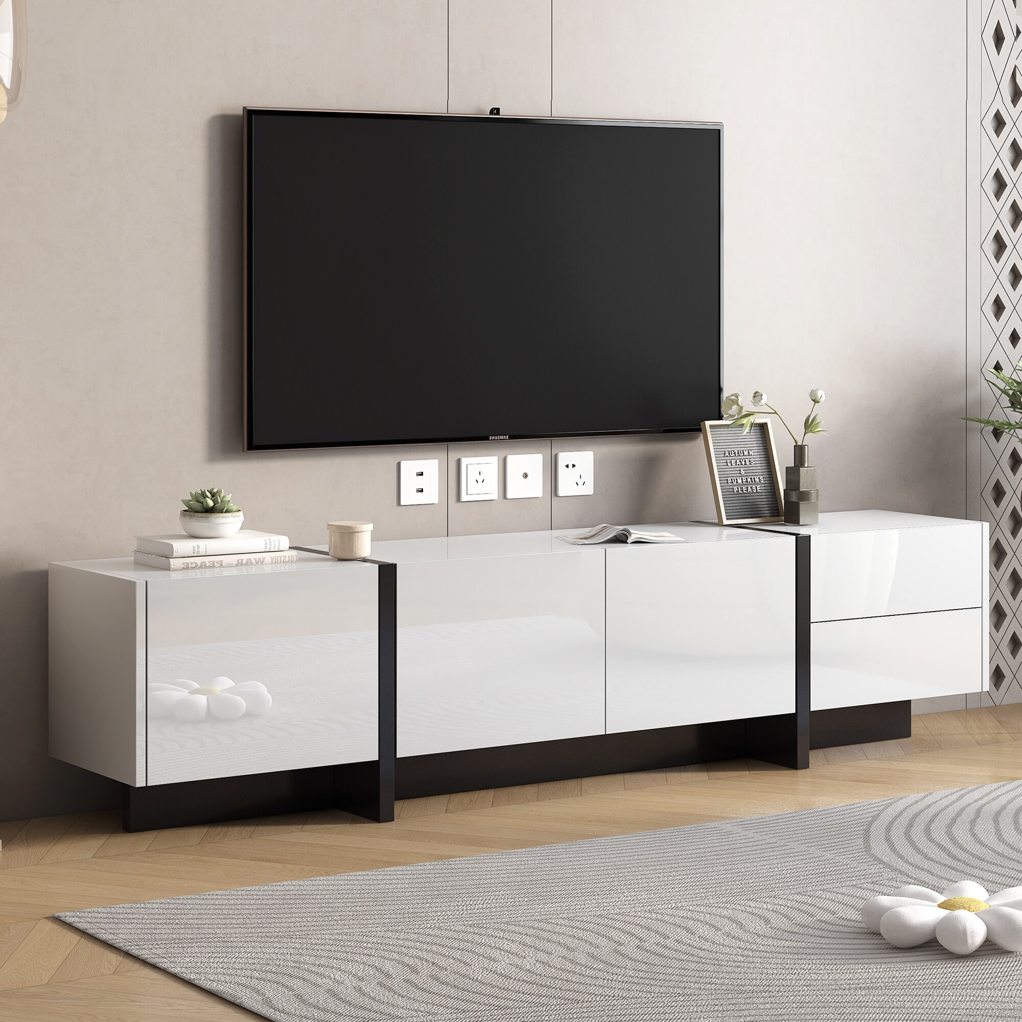 Tatayosi 80 Inch Contemporary TV Stand with High Gloss UV Surface for ...