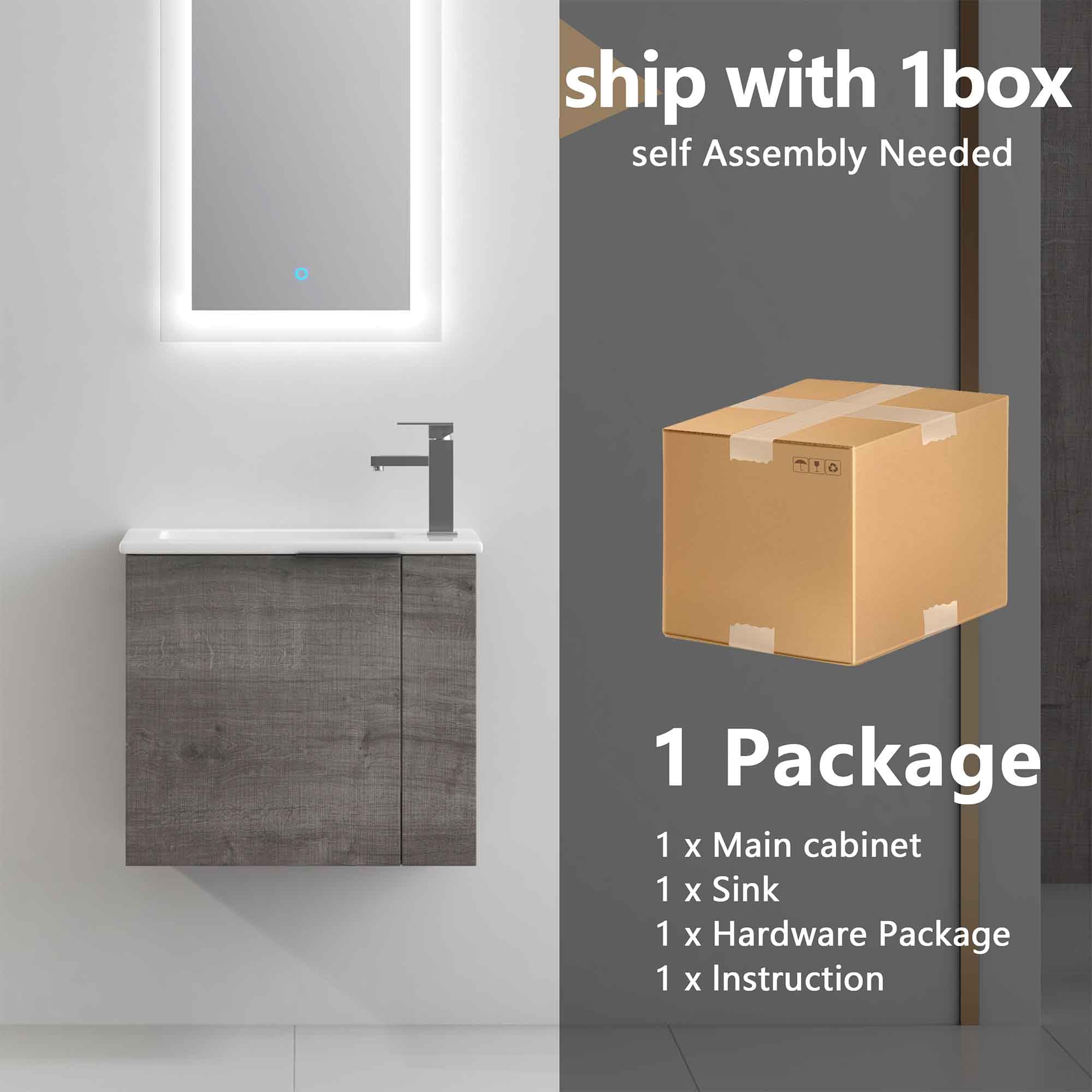 LUCKY ONE 22-in Dark Wood Grain Ceramic 1-Sink Floating Bathroom Vanity ...