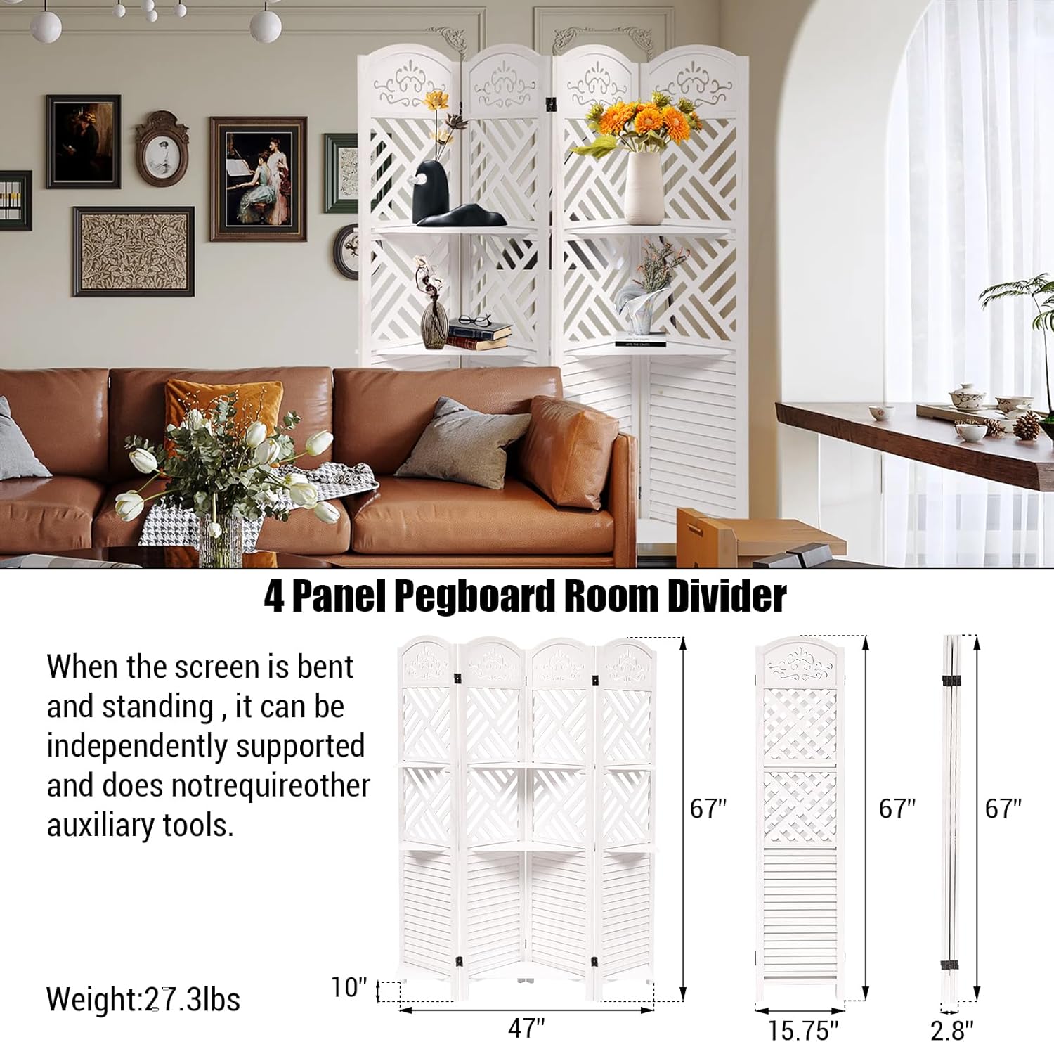 Garvee 4 Panel Privacy Screen Room Divider Panel with Storage 67 Inch ...