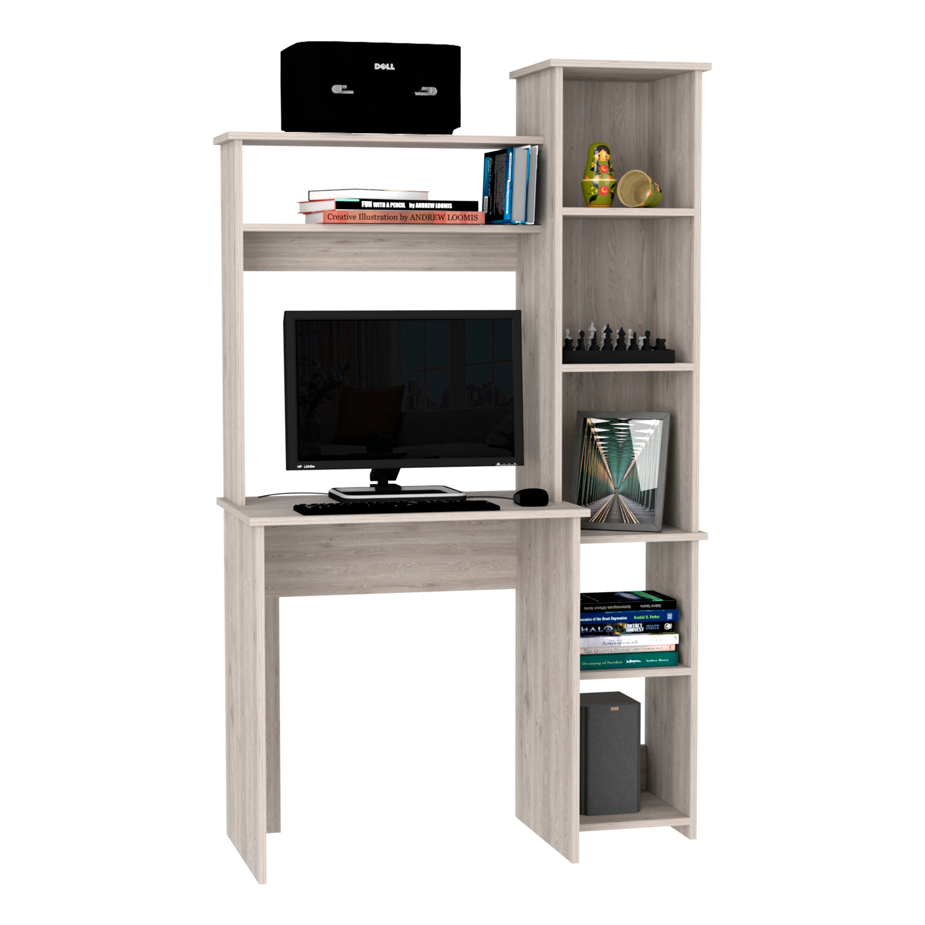 Blisstyle Desk Logan Five Cubbies Light Gray Finish Office Desk Study ...