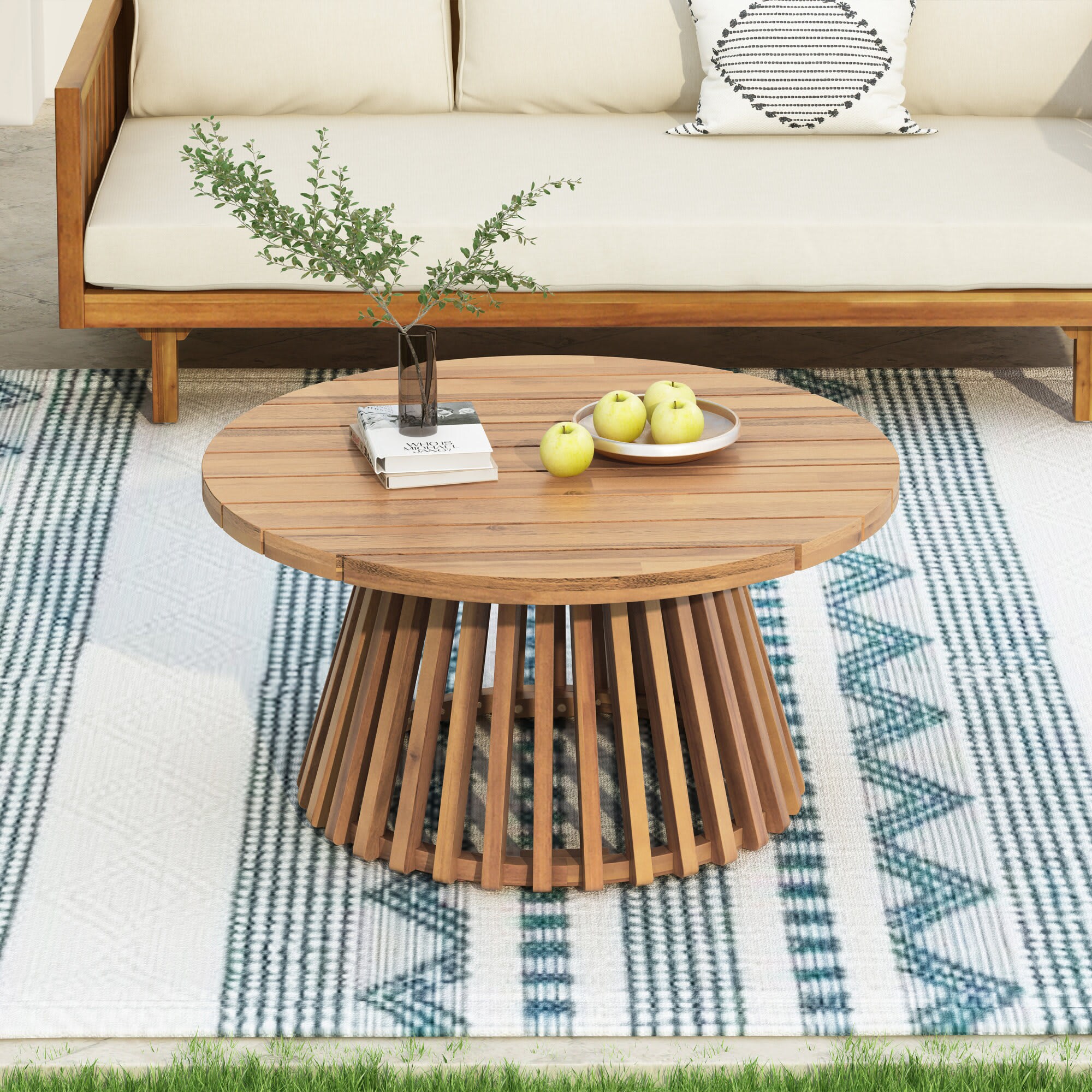 Aoibox Acacia Wood Patio Coffee Table 31.5 in Round Outdoor Table with ...