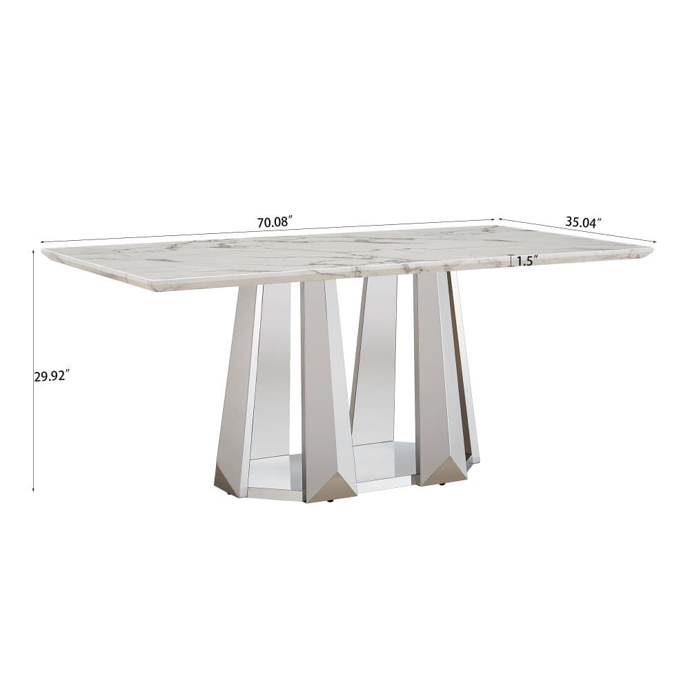 Coolbibila 70 Inch Rectangular Dining Table with White Faux Marble Top ...