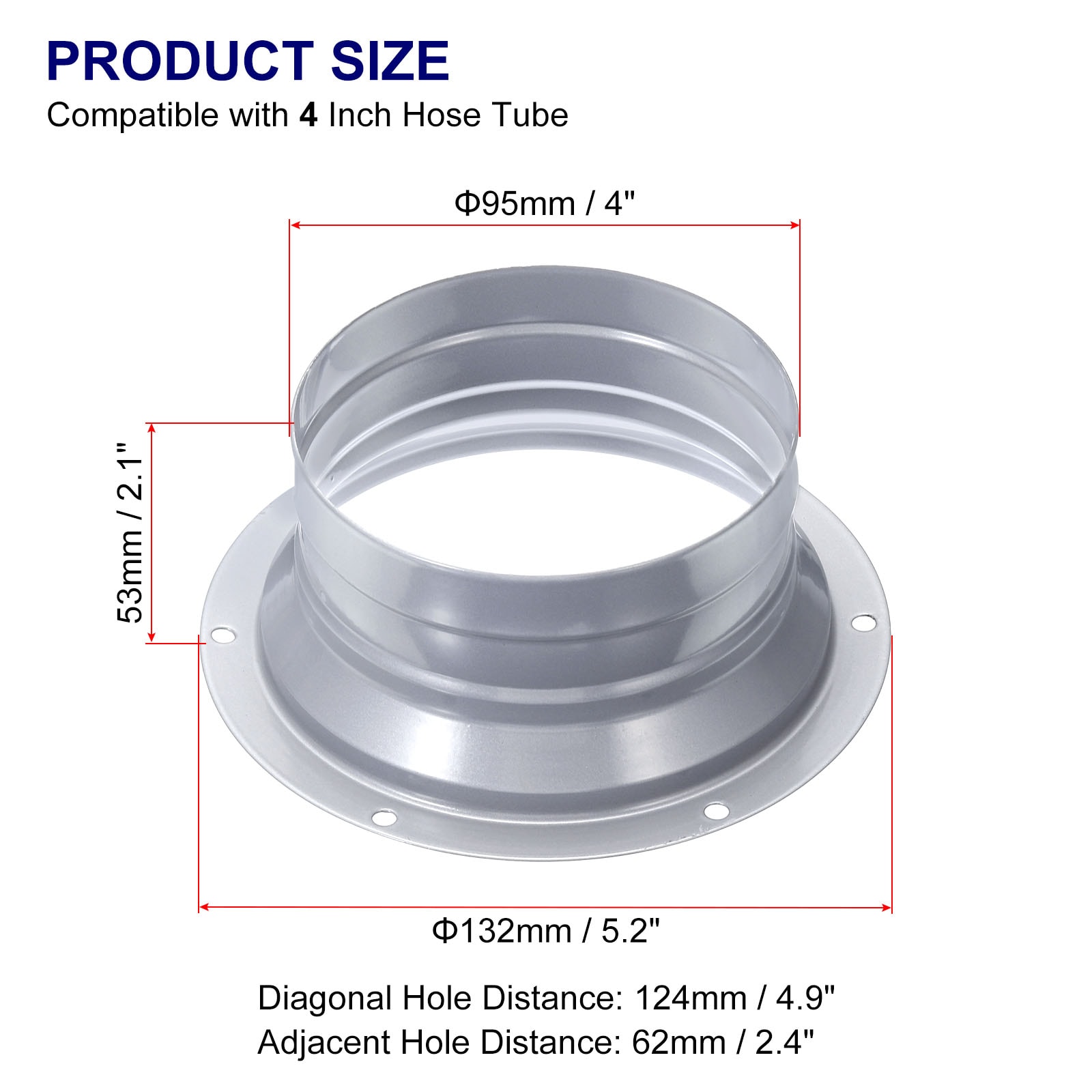 PATIKIL Duct Connector Flange 4 Inch 4 Pack Pipe Exhaust Flange Metal ...