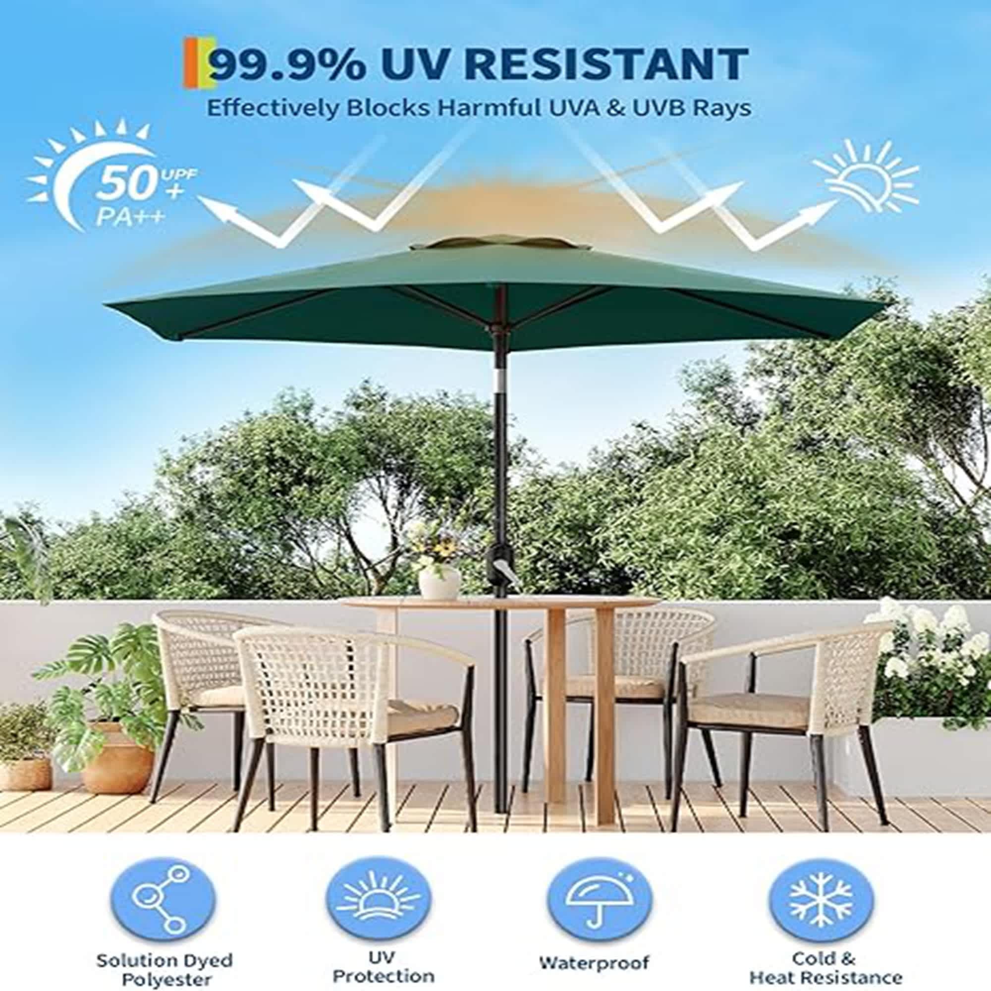 Qeetex 7.5 Ft Folding Patio Umbrella With 6 Sturdy Ribs Push-Button ...