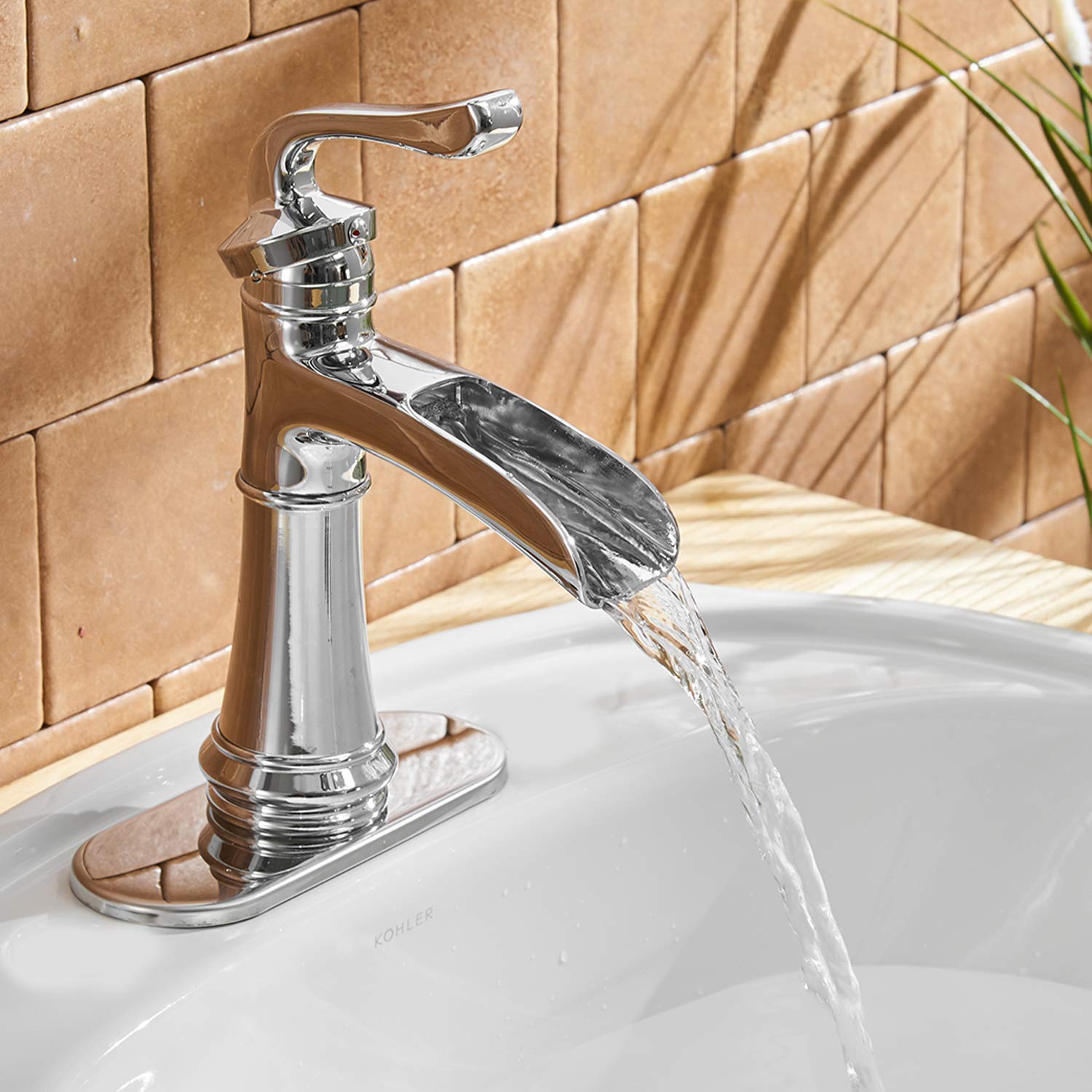 Bwe Polished Chrome Single Hole 1 Handle Waterfall Bathroom Sink Faucet