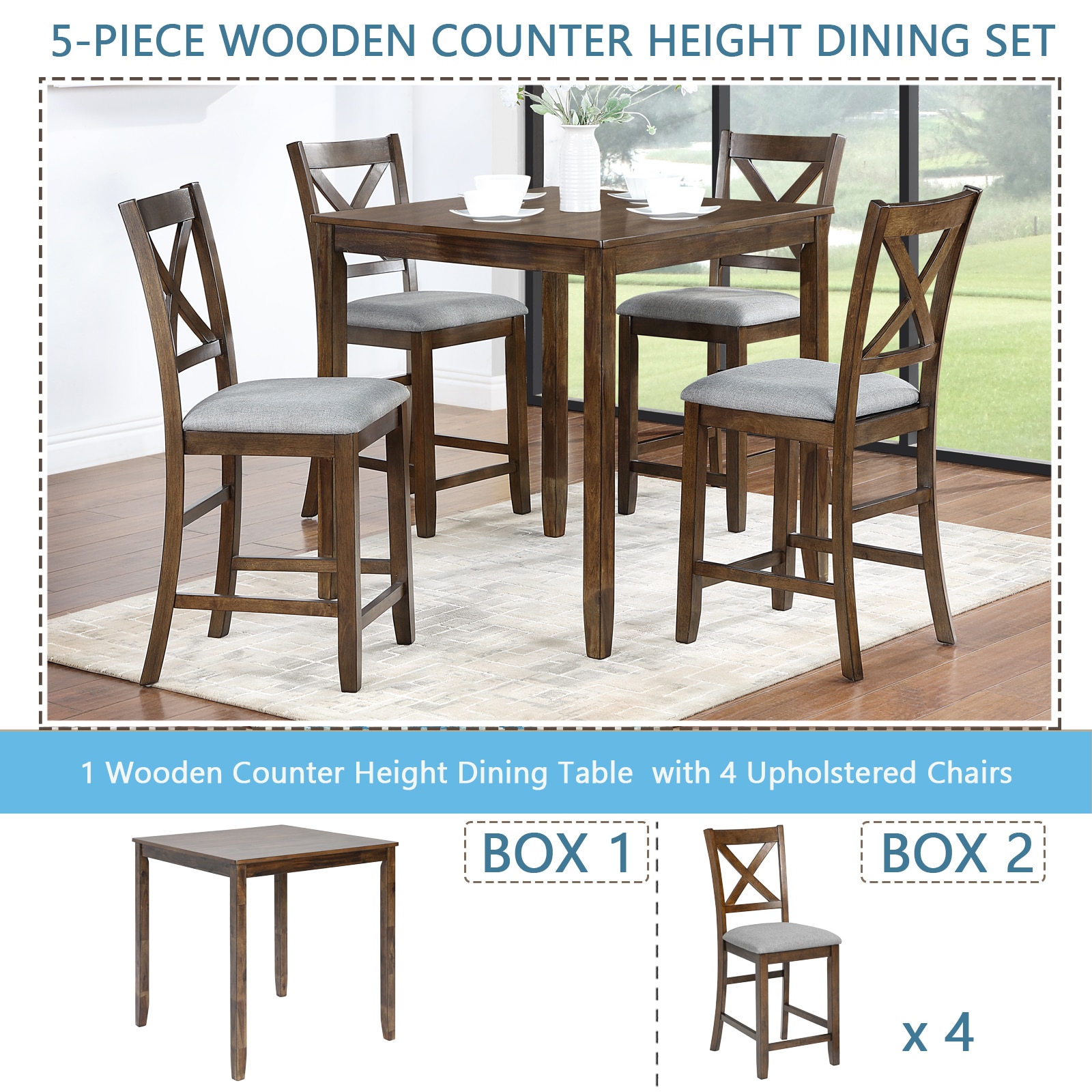 GDFStudio Montara 5-Piece 34.5 in. Farmhouse Wooden Square Counter ...