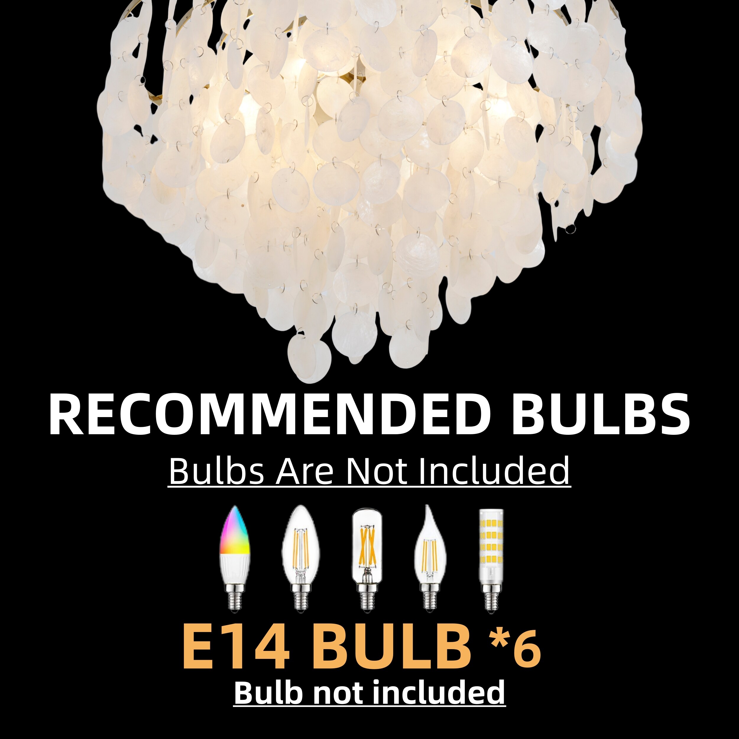 EFPERFECT Coastal Capiz Shell Chandelier 6-Light Gold Modern Round ...