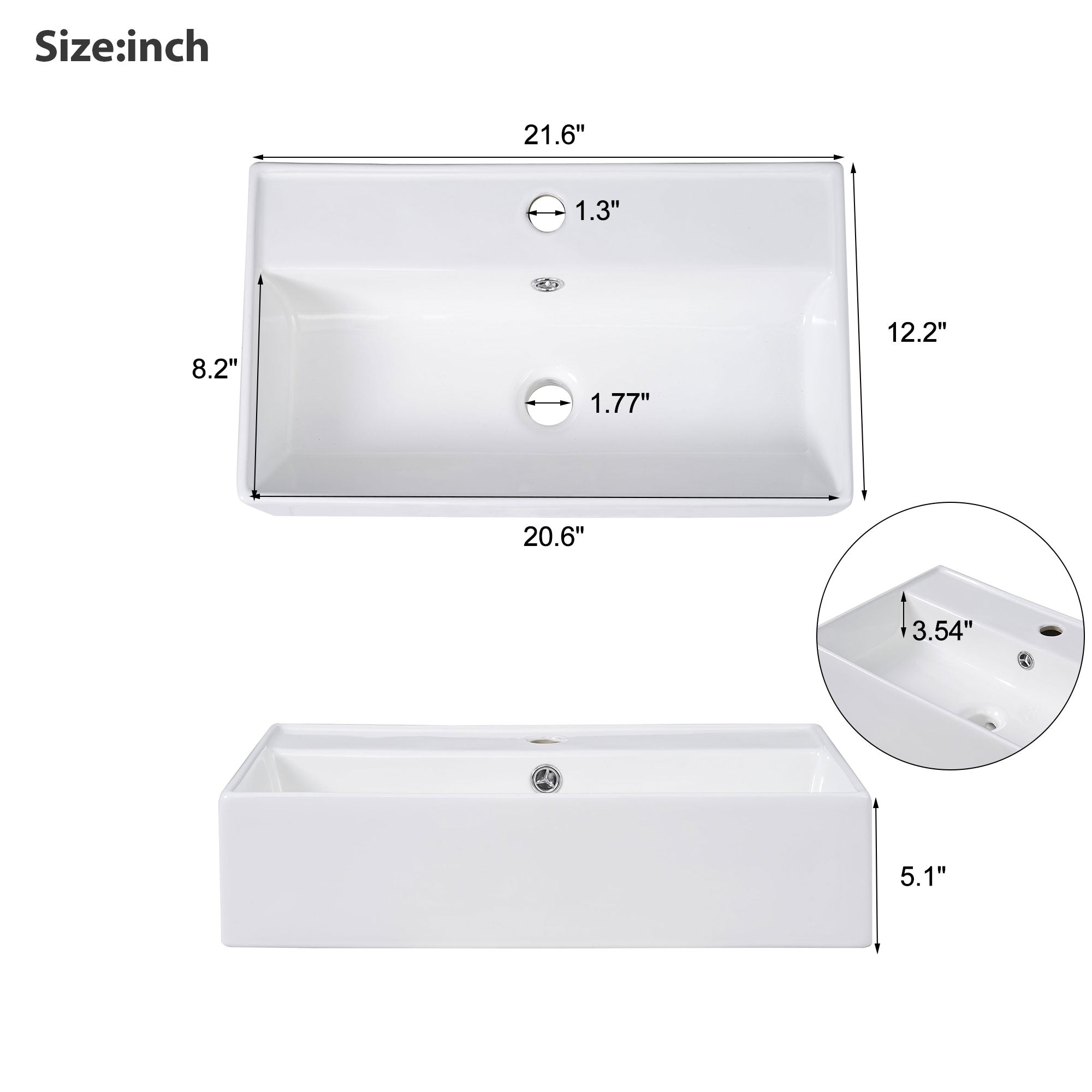 Boyel Living 21.6 Inch Gray Modern Floating Bathroom Vanity with ...