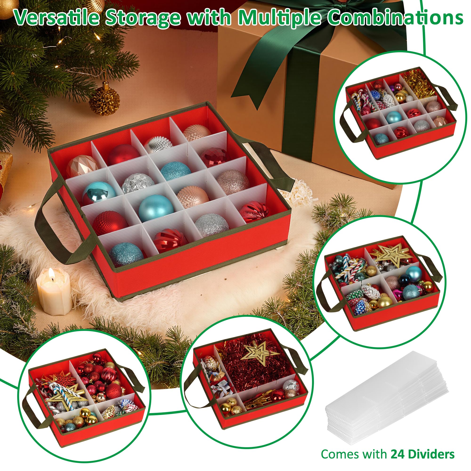 Afoxsos Ornament Storage Box 64 Compartment Organizer with 4 Removable ...