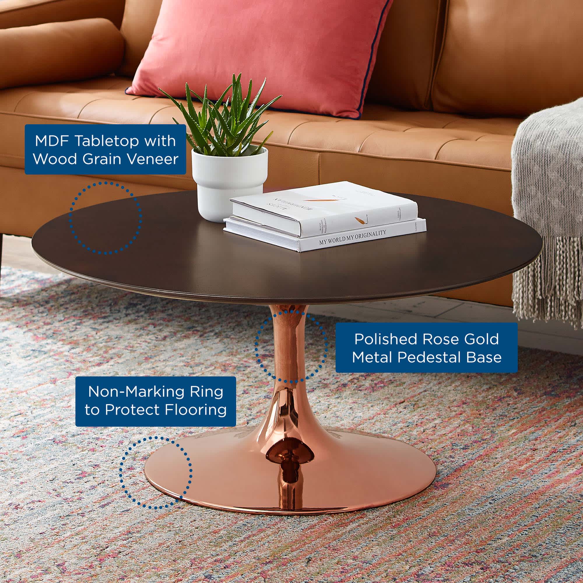 Modway Lippa 36-in Round Wood Coffee Table in Rose Cherry Walnut in the ...