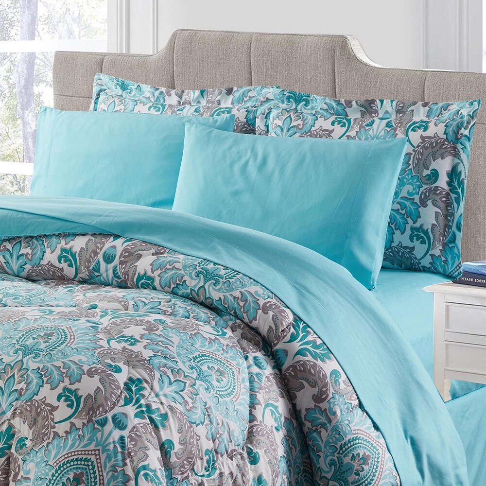 Bibb Home 8 Pc Down Alternative Comforter Set Chelsea Damask Queen ...