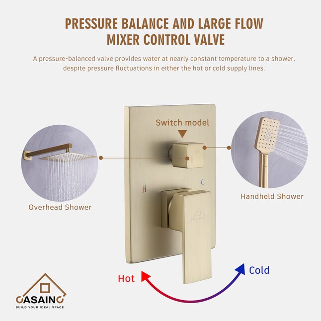 Casainc Shower System Brushed Gold Dual Head Built In Shower System